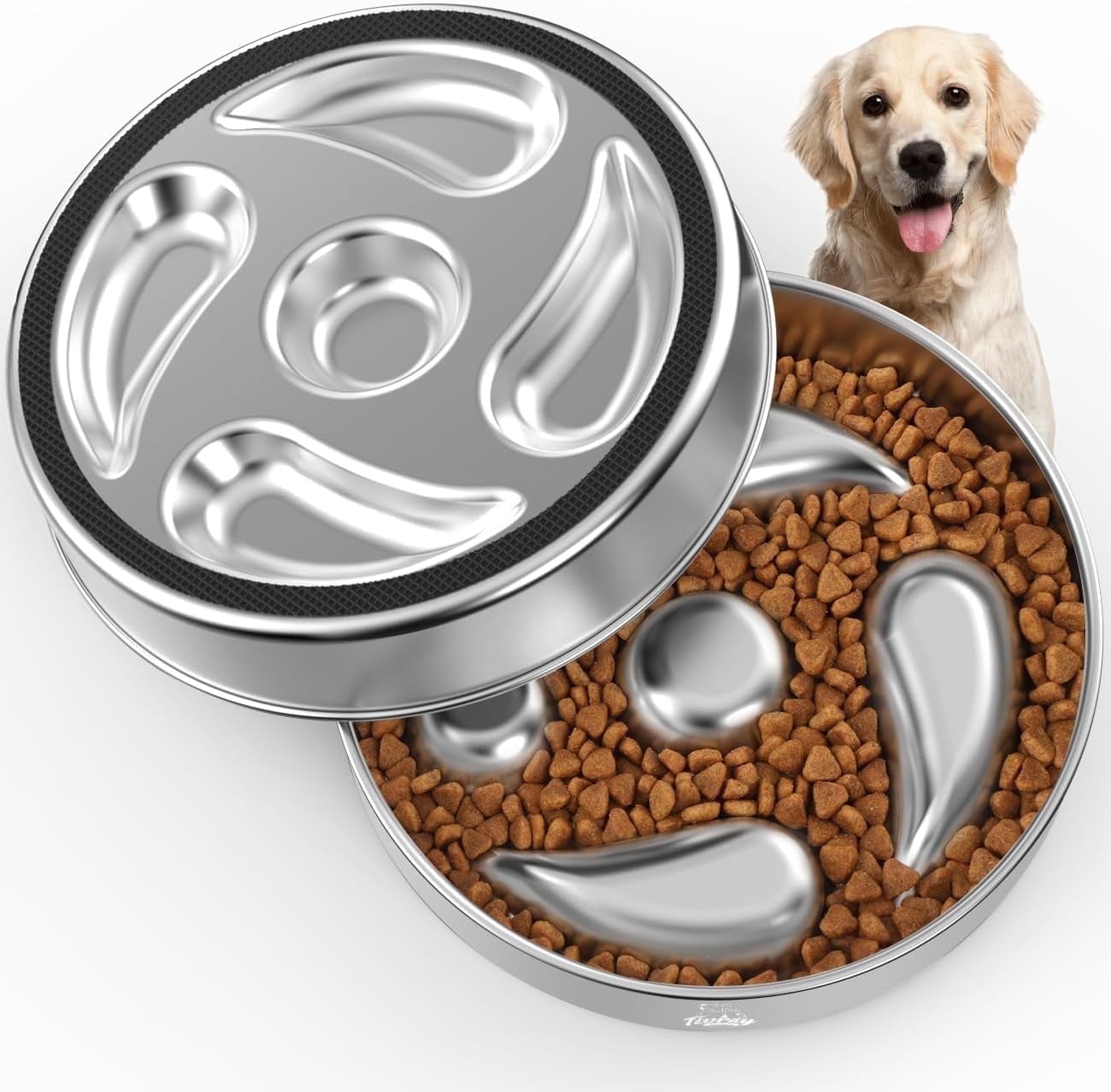 Pawaboo Slow Feeder Dog Bowl, 304 Stainless Steel, 8.66x8.66x1.49 ...