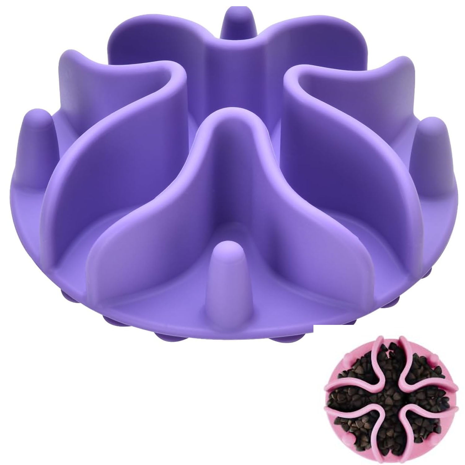 "JOWNEEL Slow Feeder Dog Bowl Insert, Silicone, Strong Suction, Purple ...
