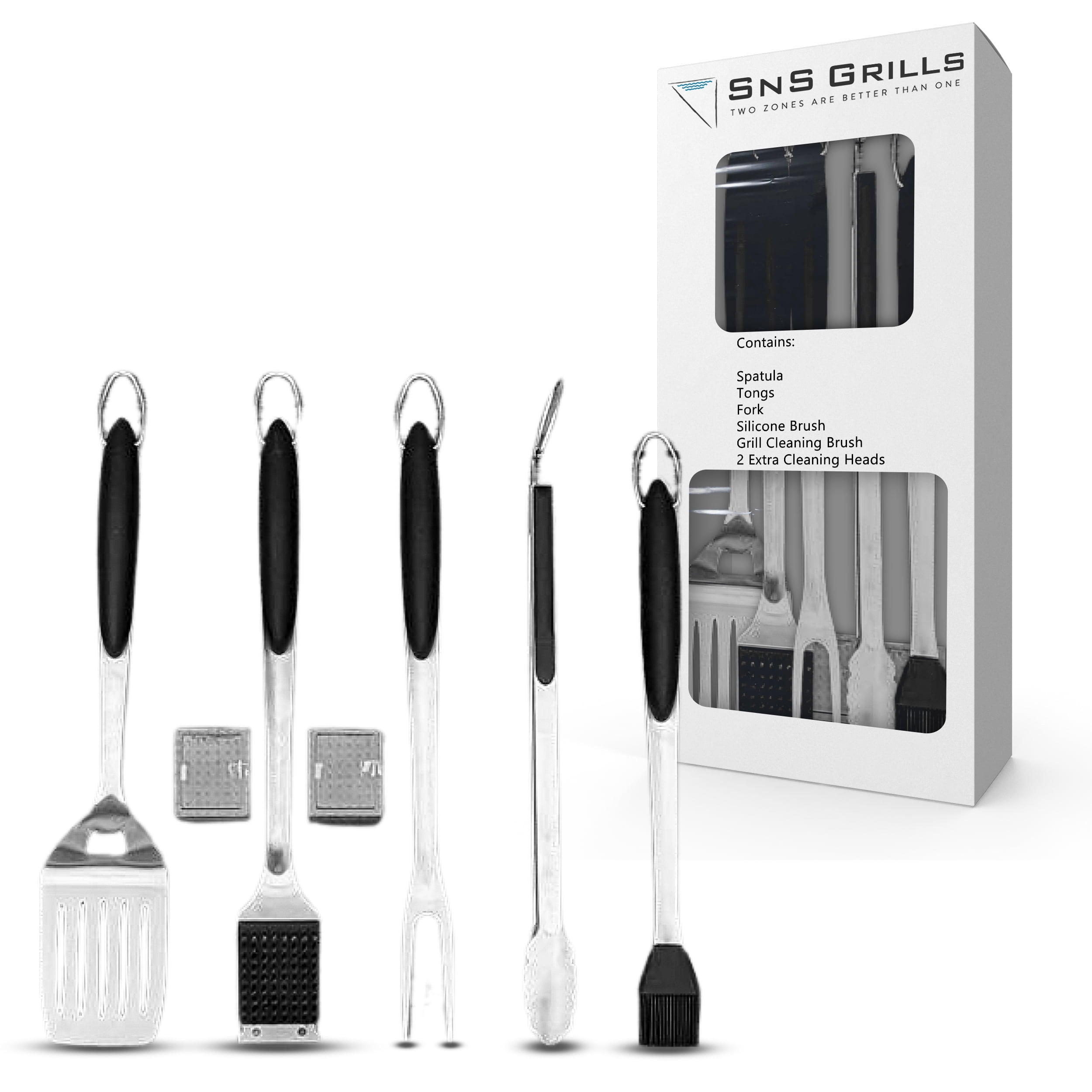 Slow 'N Sear® 7-Piece Professional Grill Tool Set - Stainless Steel BBQ Accessories with Long ...