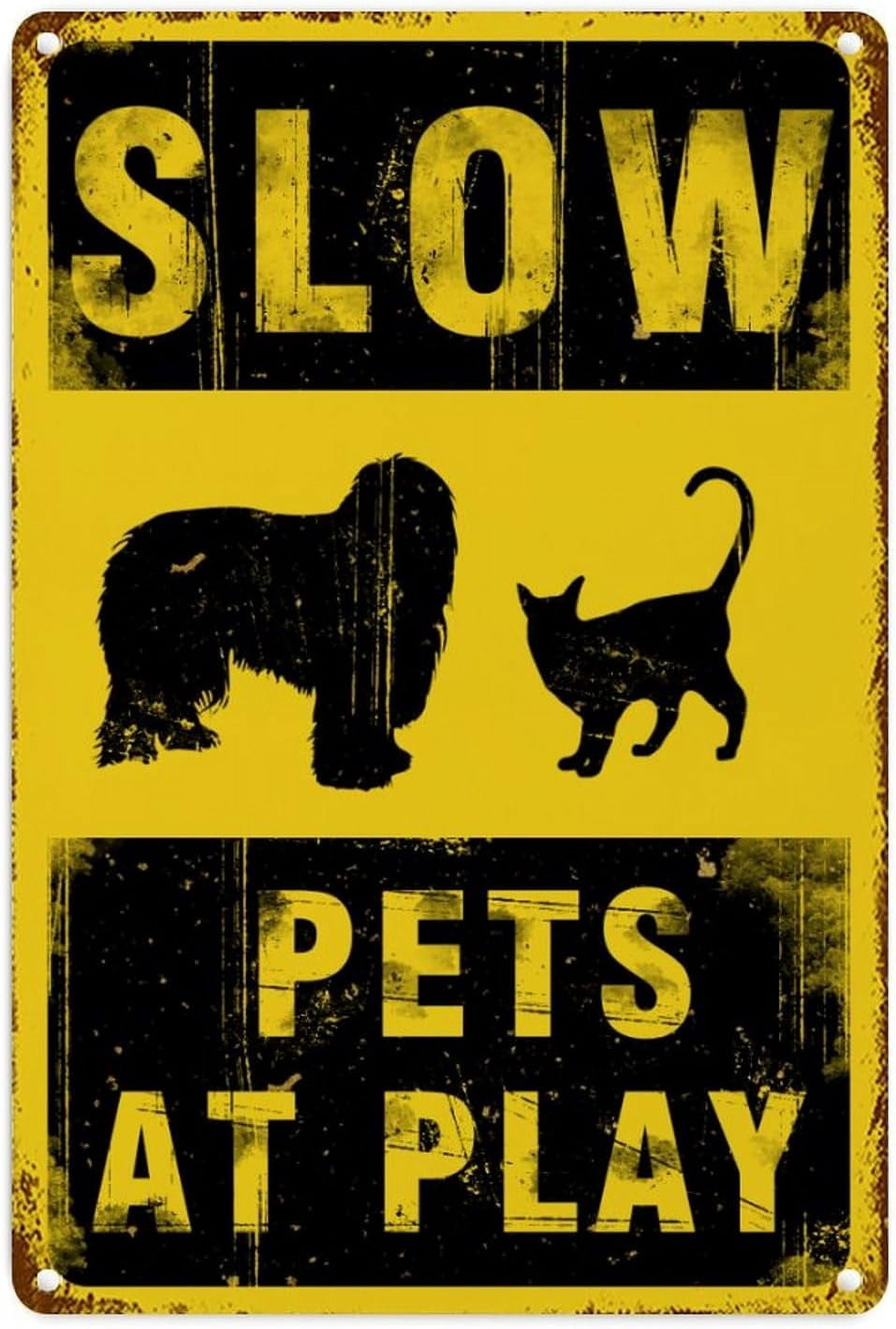 Slow Pets at Play Decorative Warning Signs Metal Sign 8x12 Inch Vintage ...
