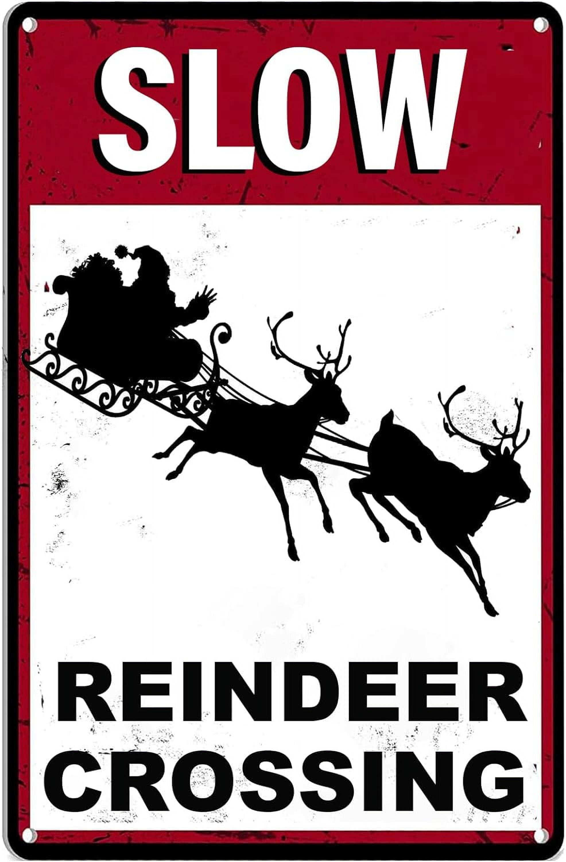 Slow Reindeer Crossing Retro Warning Tin Sign Christmas Decorations ...