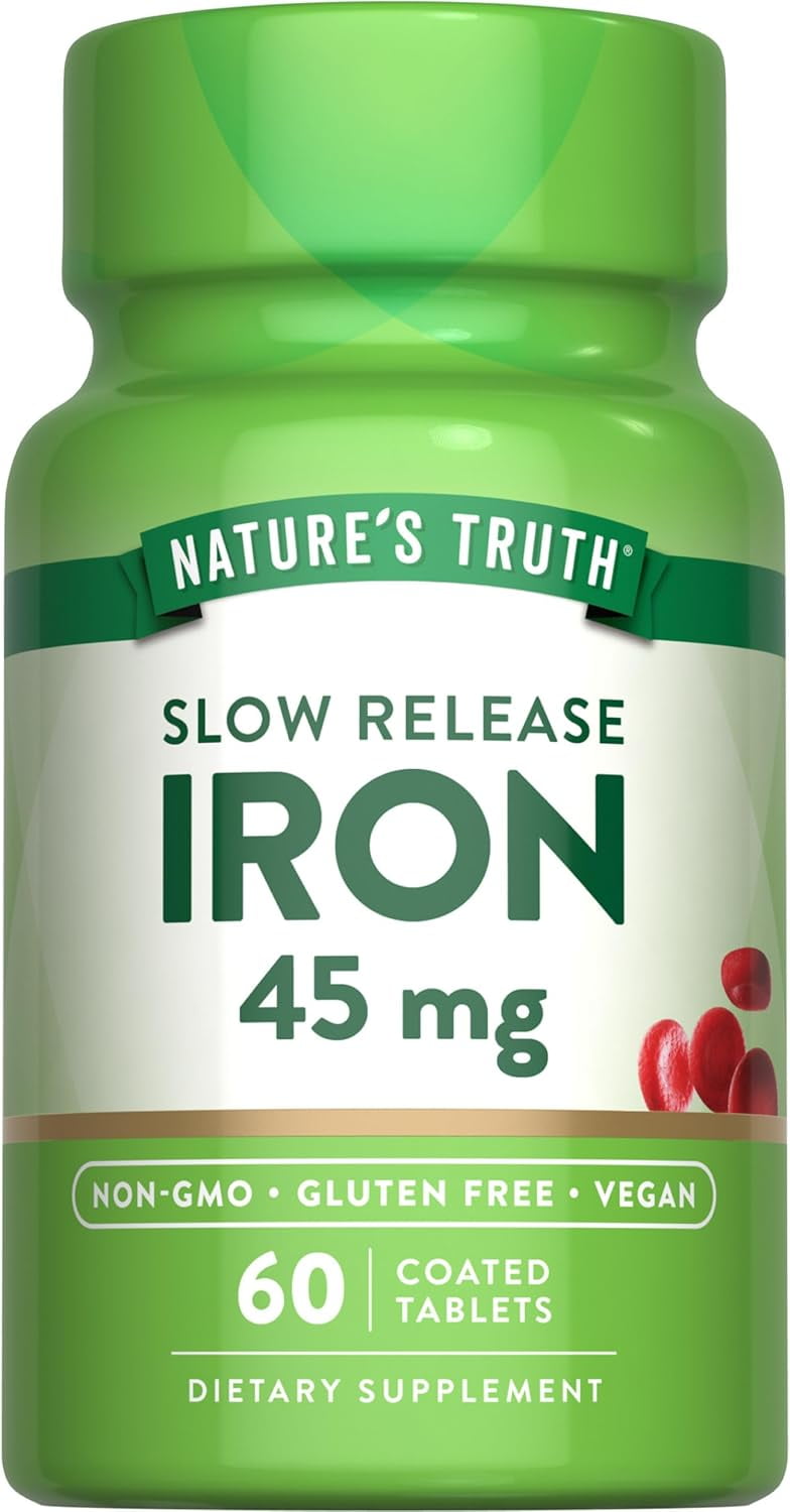Nature's Truth Slow Release Iron Supplement 45 mg Vegan Tablets 60 ...