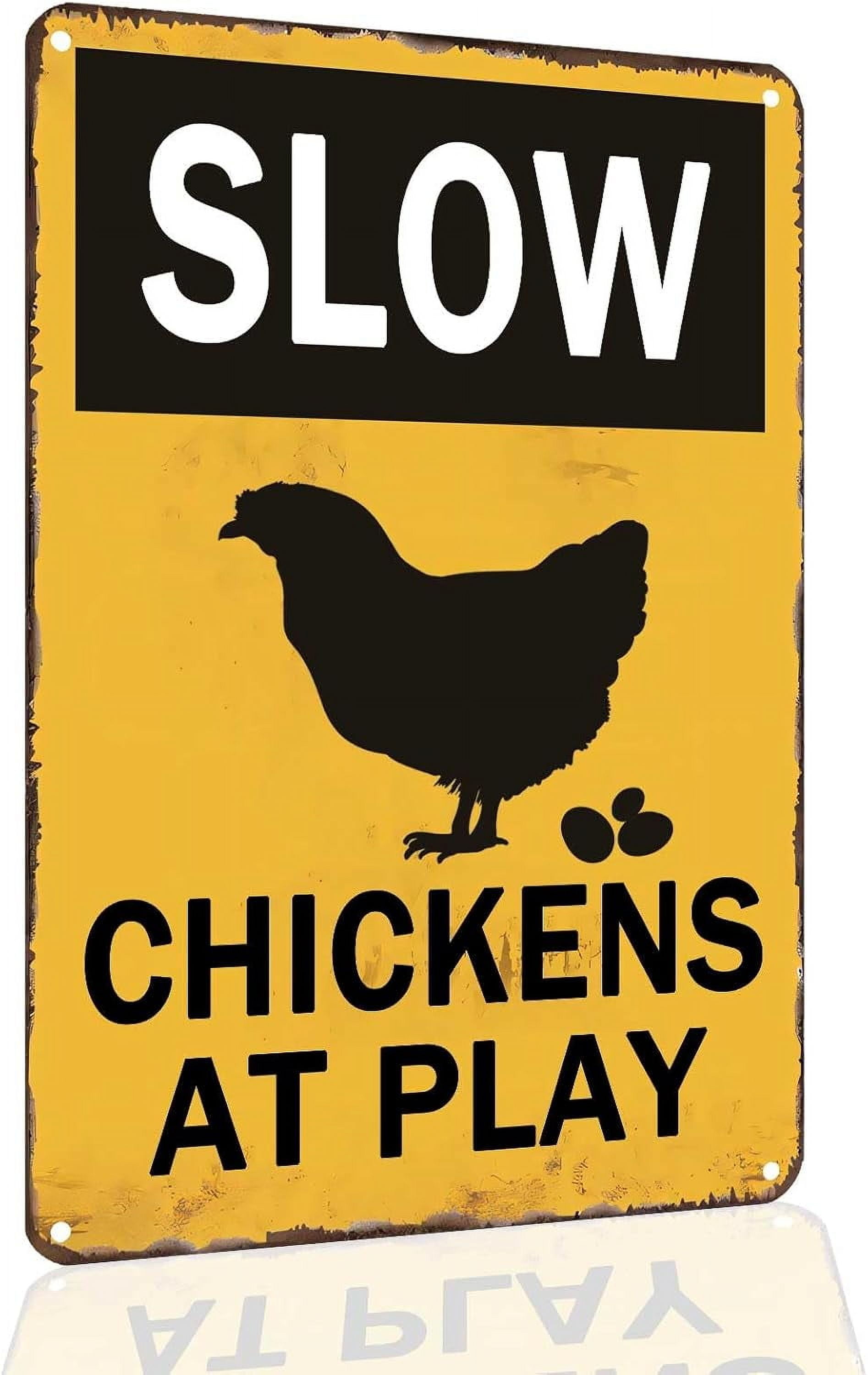 Slow Sign Chickens at Play Chicken Crossing Warning Sign 8x12 Inch ...