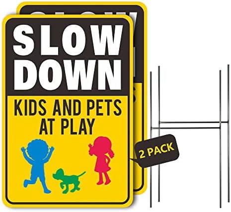 Slow Down Signs 2 Pack 17.8"x12" Slow Down Kids At Play Sign, Double ...
