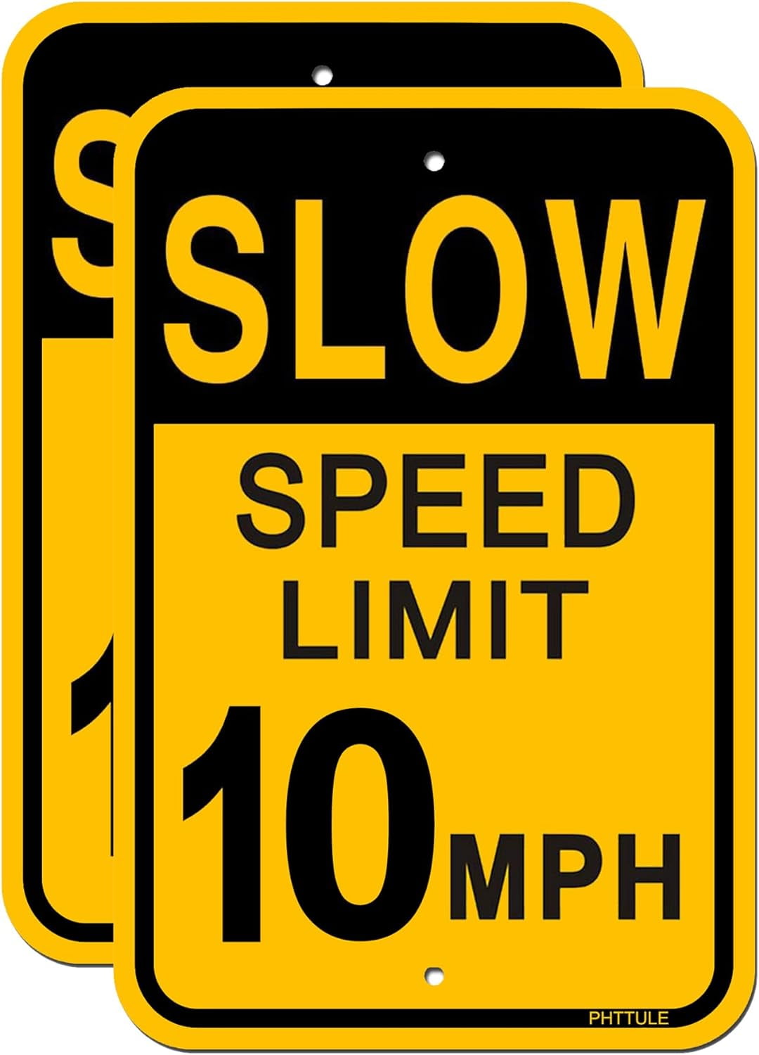 Slow Speed Limit 10 MPH Sign (2 Pack), Metal Slow Down Signs for Street, 12" x 16" Reflective ...