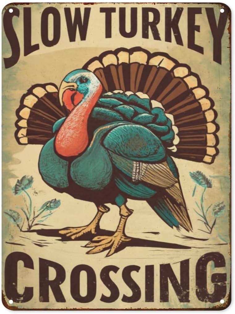 Slow Turkey Crossing Warning Signs Funny Metal Signs Retro Beware Metal ...