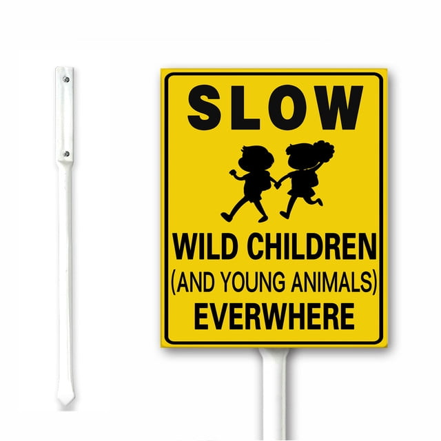 Slow Wild Children Sign, Neighborhood Traffic Caution Sign, School Zone ...