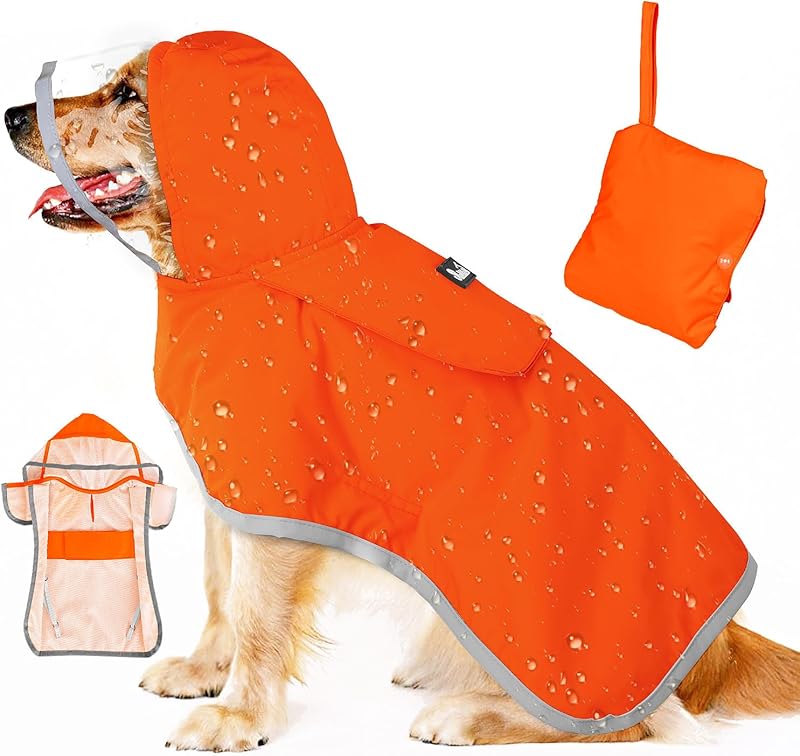SlowTon Dog Raincoat, Adjustable Dog Rain Jacket Clear Hooded Double ...