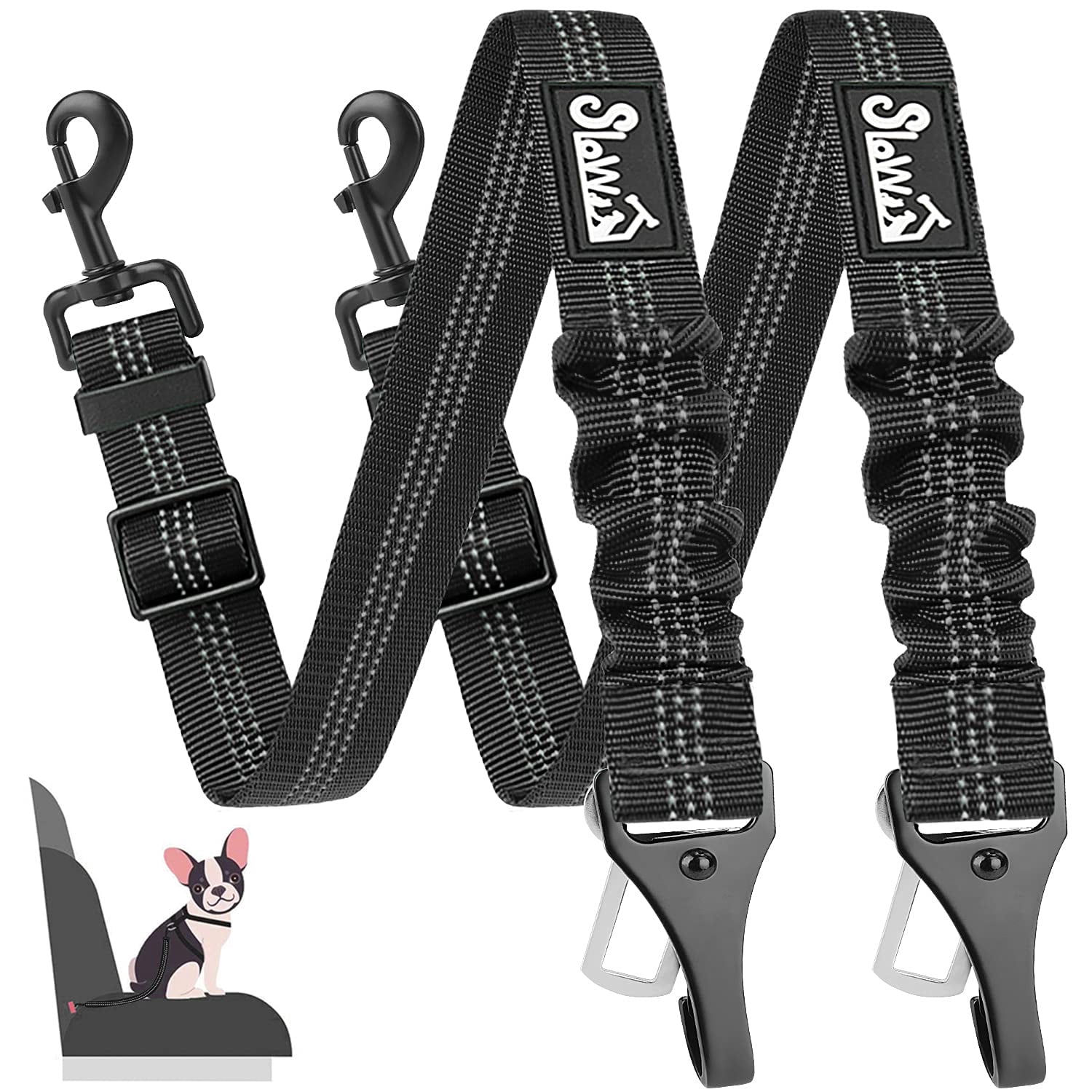 SlowTon Dog Seat Belt, MZF22 Adjustable Dog Safety Leash, 2 in 1 Latch ...