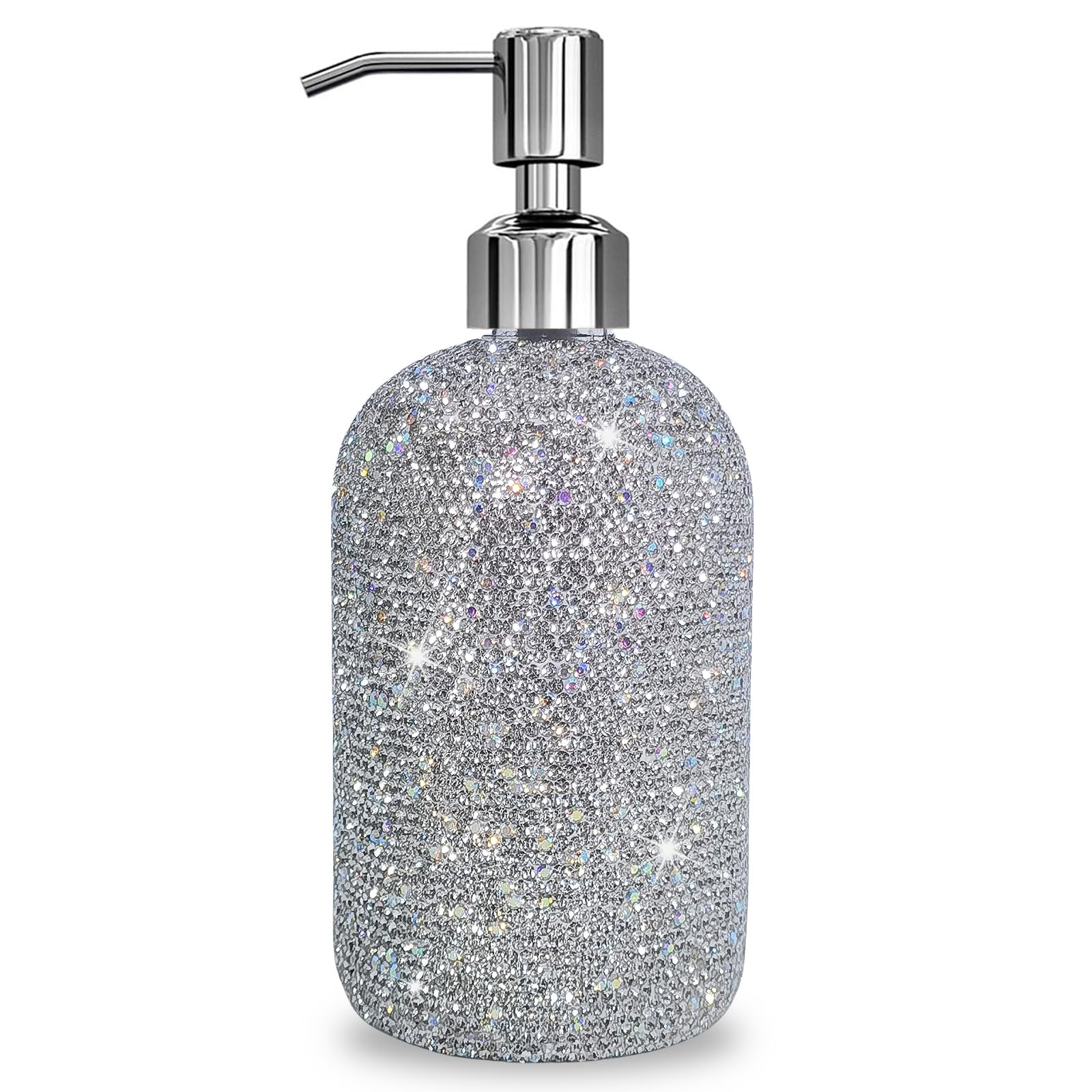 SlowVibes 18Oz Bling Glass Soap Dispenser With Rust Stainless Steel ...