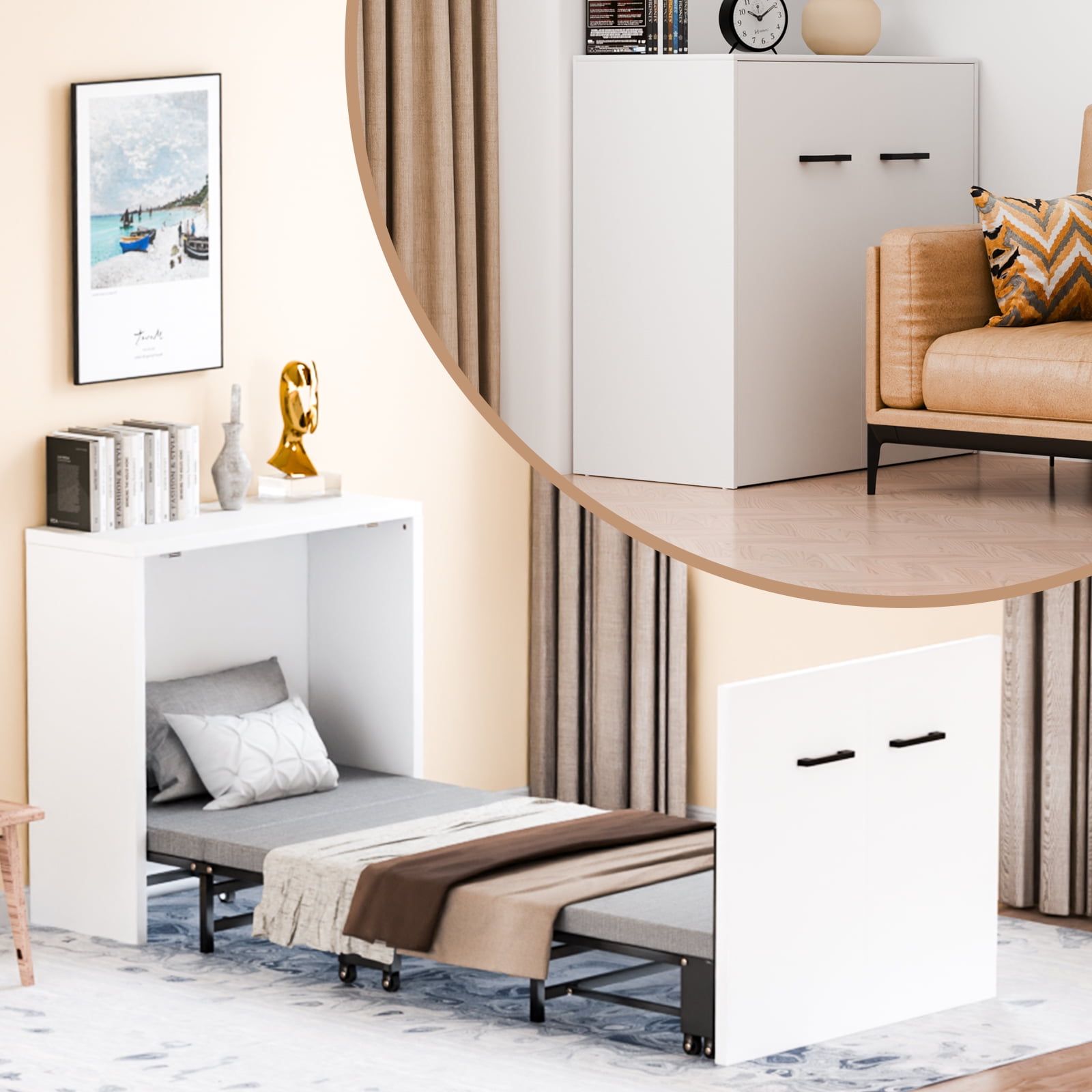 Slsy 2 in 1 Murphy Bed Cabinet with Mattress, Folded Cabinet Bed, Guest ...