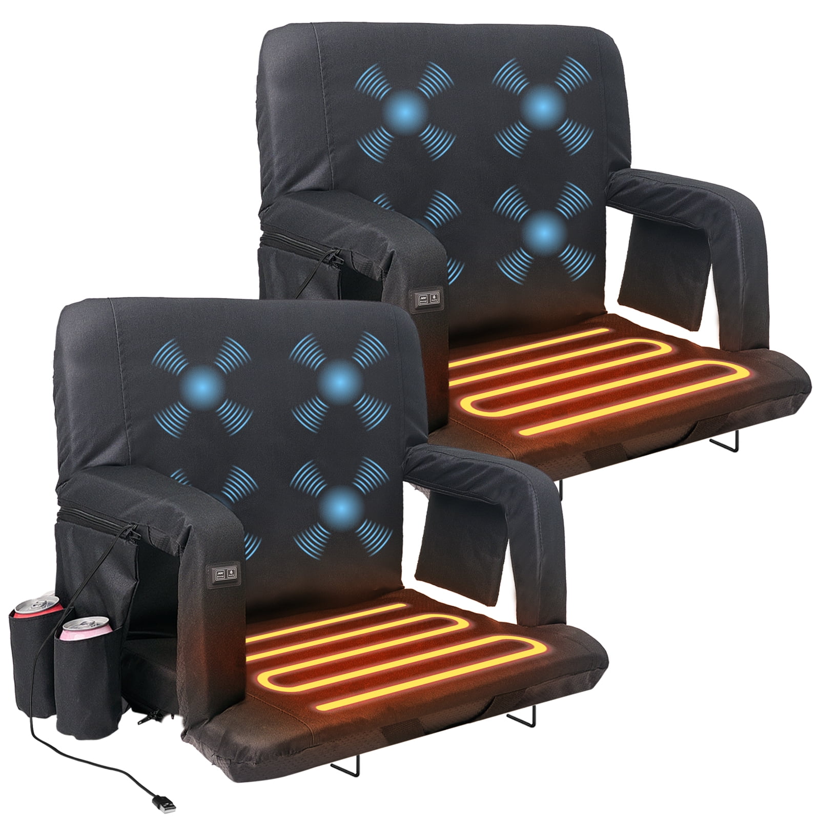 Slsy 2pc Heated Massage Stadium Seat for Bleacher w/Back Support, 21 ...