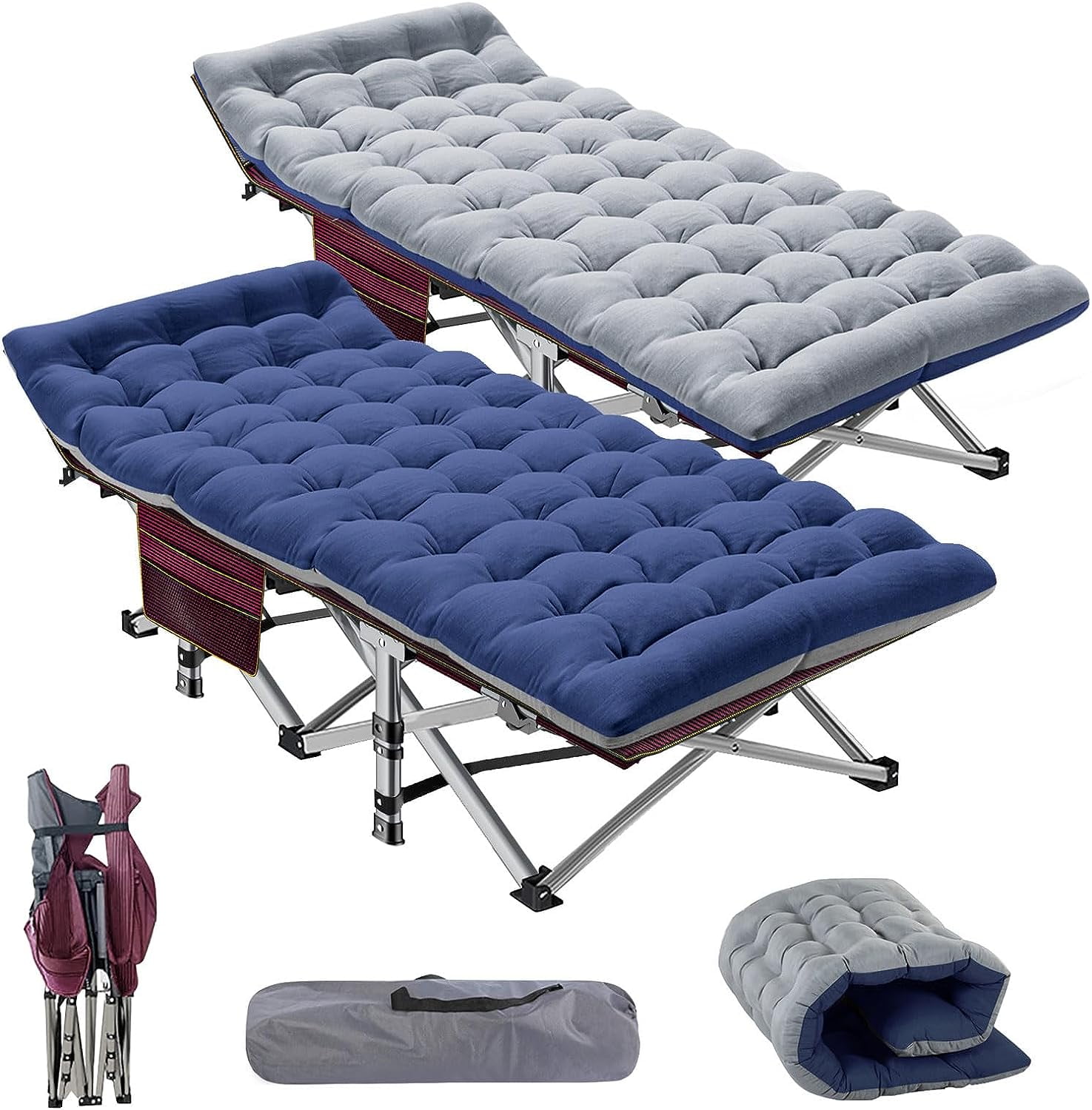 Slsy 2 Pack Folding Bed Cot with 3.3 Inch 2 Sided Mattress, 75"* 28 ...