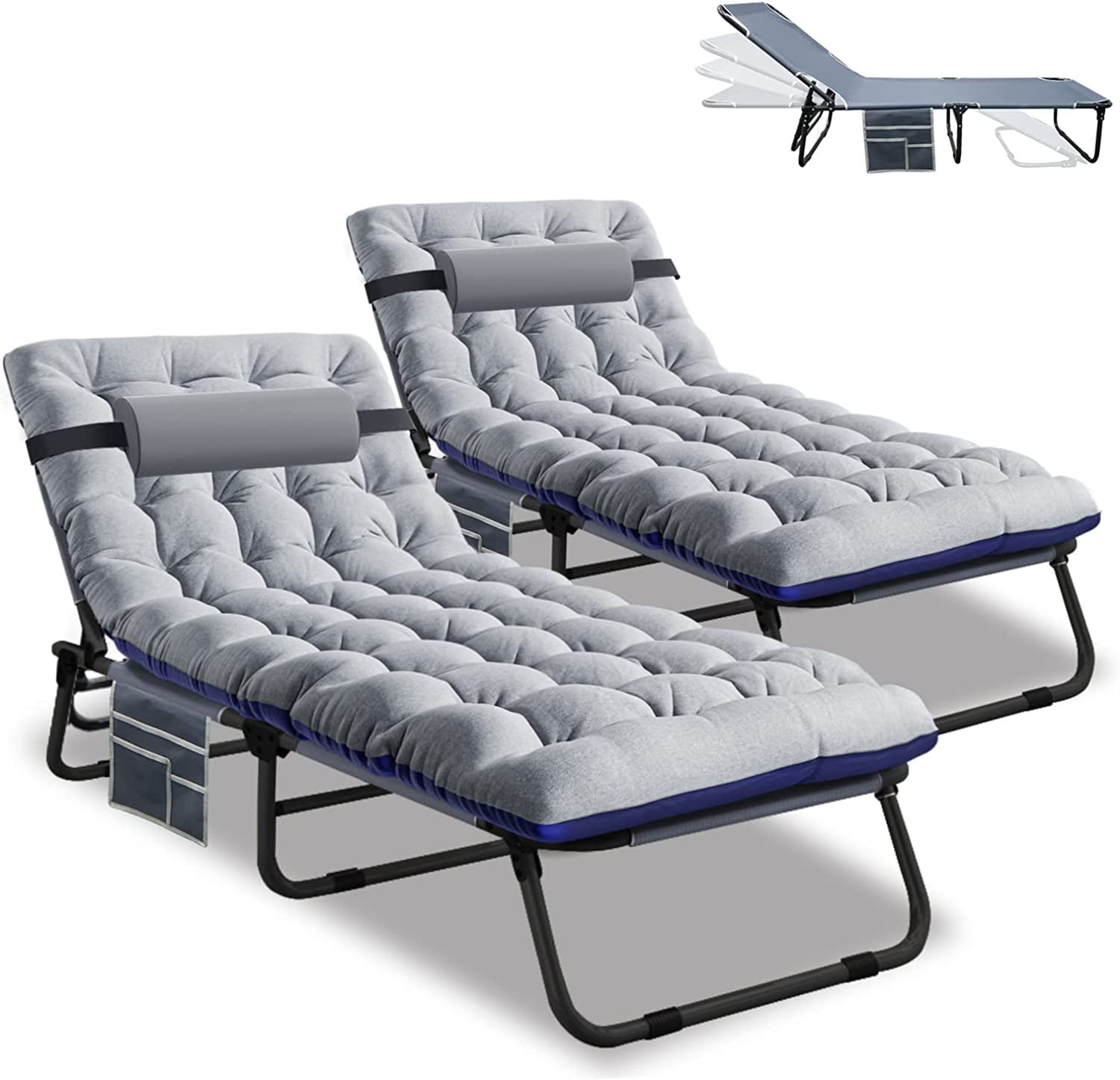 Slsy 2 Pack Folding Chaise Lounge Chair 5-Position, Folding Cot, Heavy ...