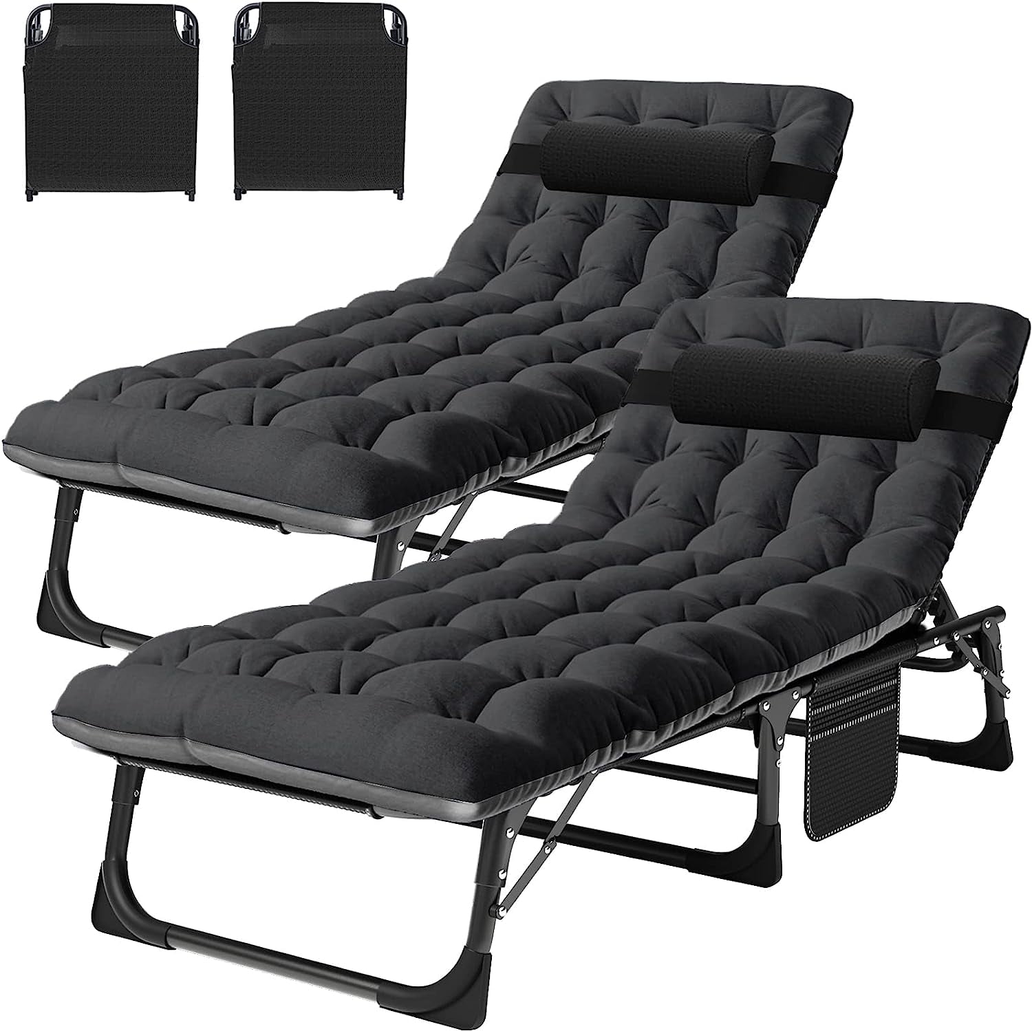 Slsy 2 Pack Folding Chaise Lounge Chair 5-Position, Folding Cot, Heavy ...