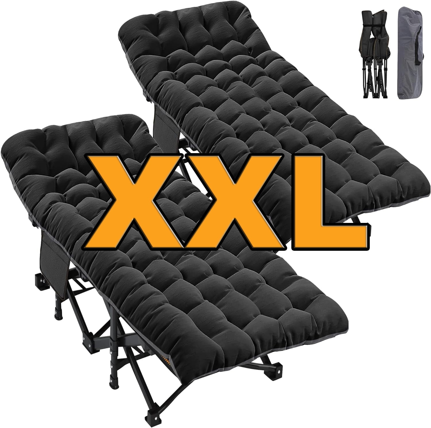 Slsy Oversized XXL Folding Bed Cot, 900lb Capacity, 2 Pack with Double ...