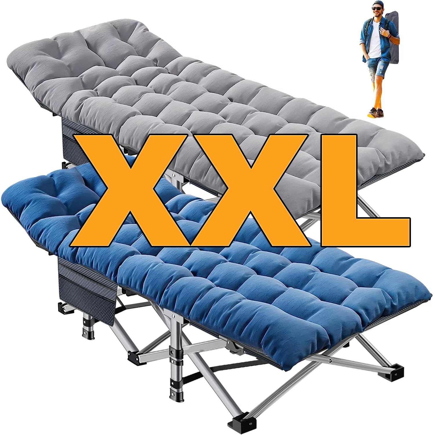 Slsy 2 Packs Oversized XXL Folding Camping Cot with 2-Sided Mattress ...