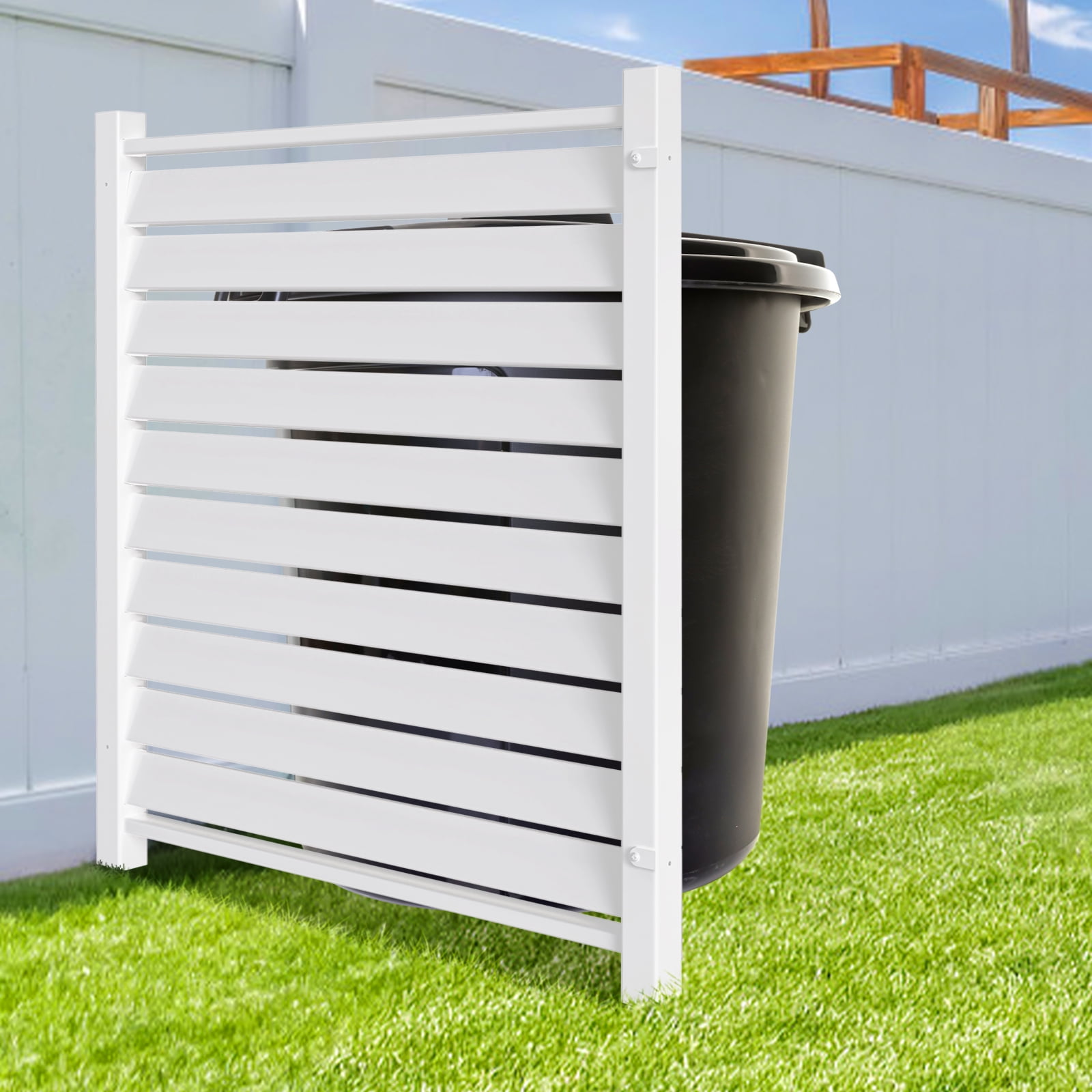 Slsy 2 Panels Air Conditioner Fence, 38"W x 42"H PVC Vinyl Trash Can ...