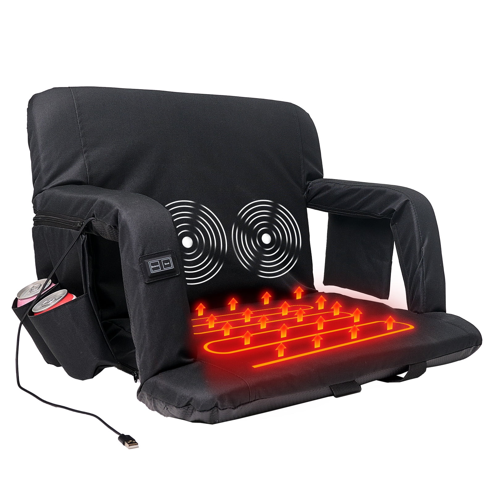 "Slsy 21"" Heated Folding Stadium Chair with Back Support, 6-Recline ...