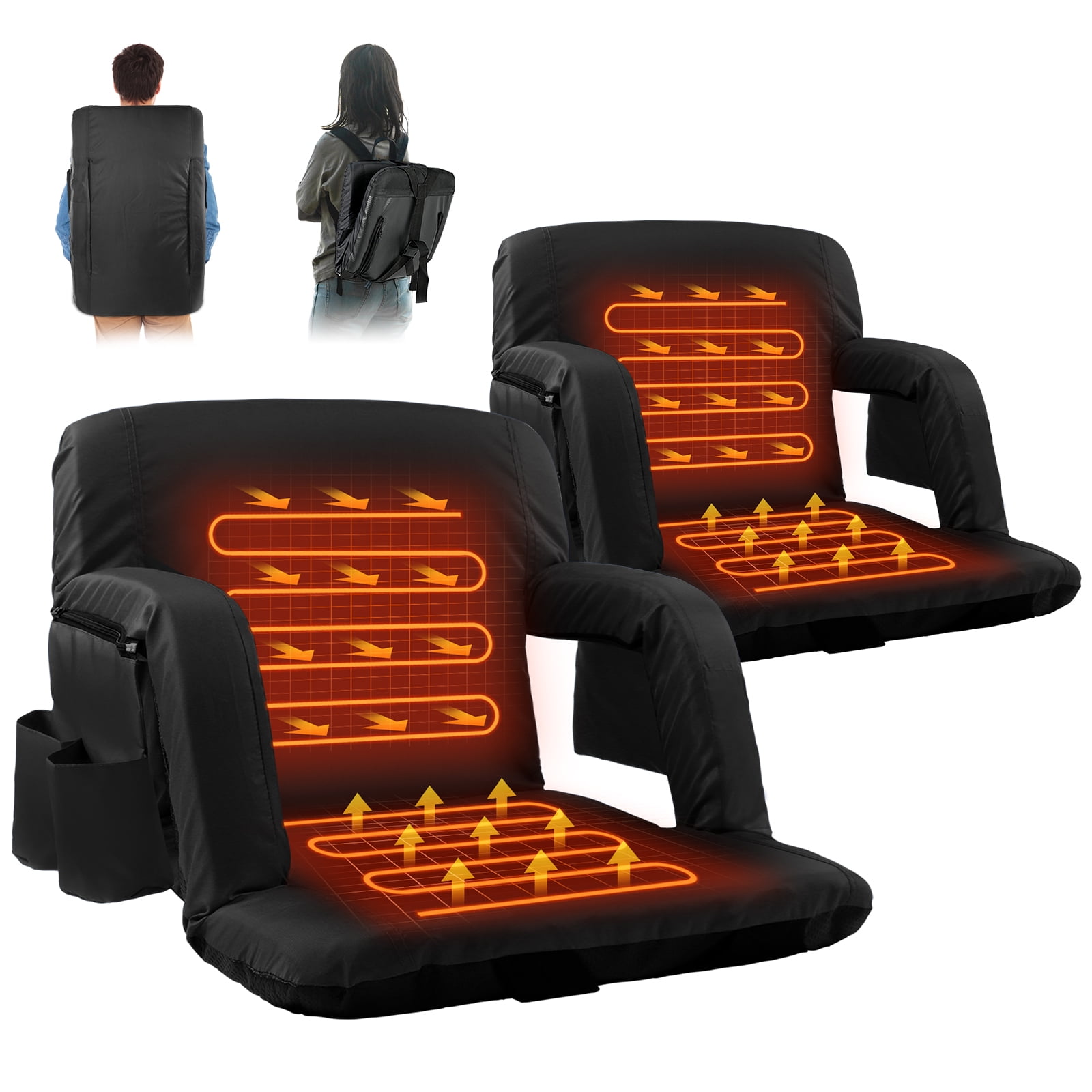 Slsy 25" 2 Packs Heated Stadium Seats for Bleachers with Back Support ...