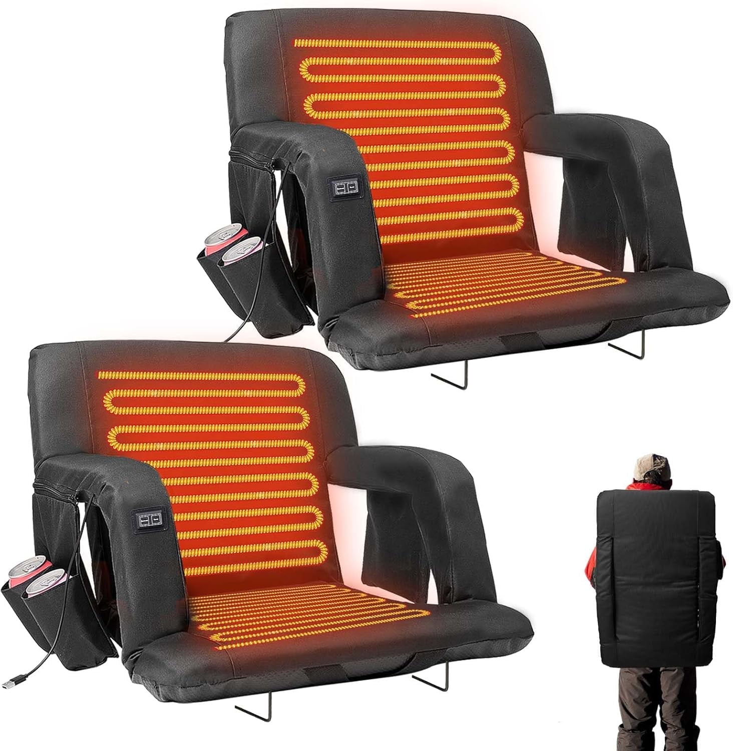 Slsy 25" Heated Stadium Seats for Bleachers with Back Support, Heated ...