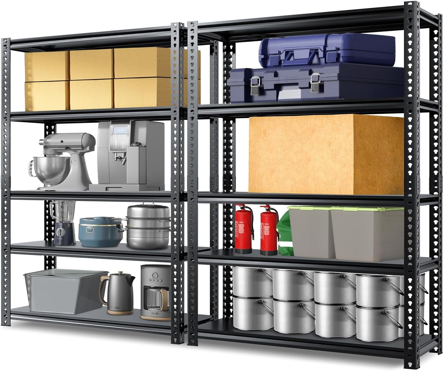 Slsy 2500 lbs 5 Tier Garage Shelves, 2 Pack Heavy Duty Storage Shelves ...