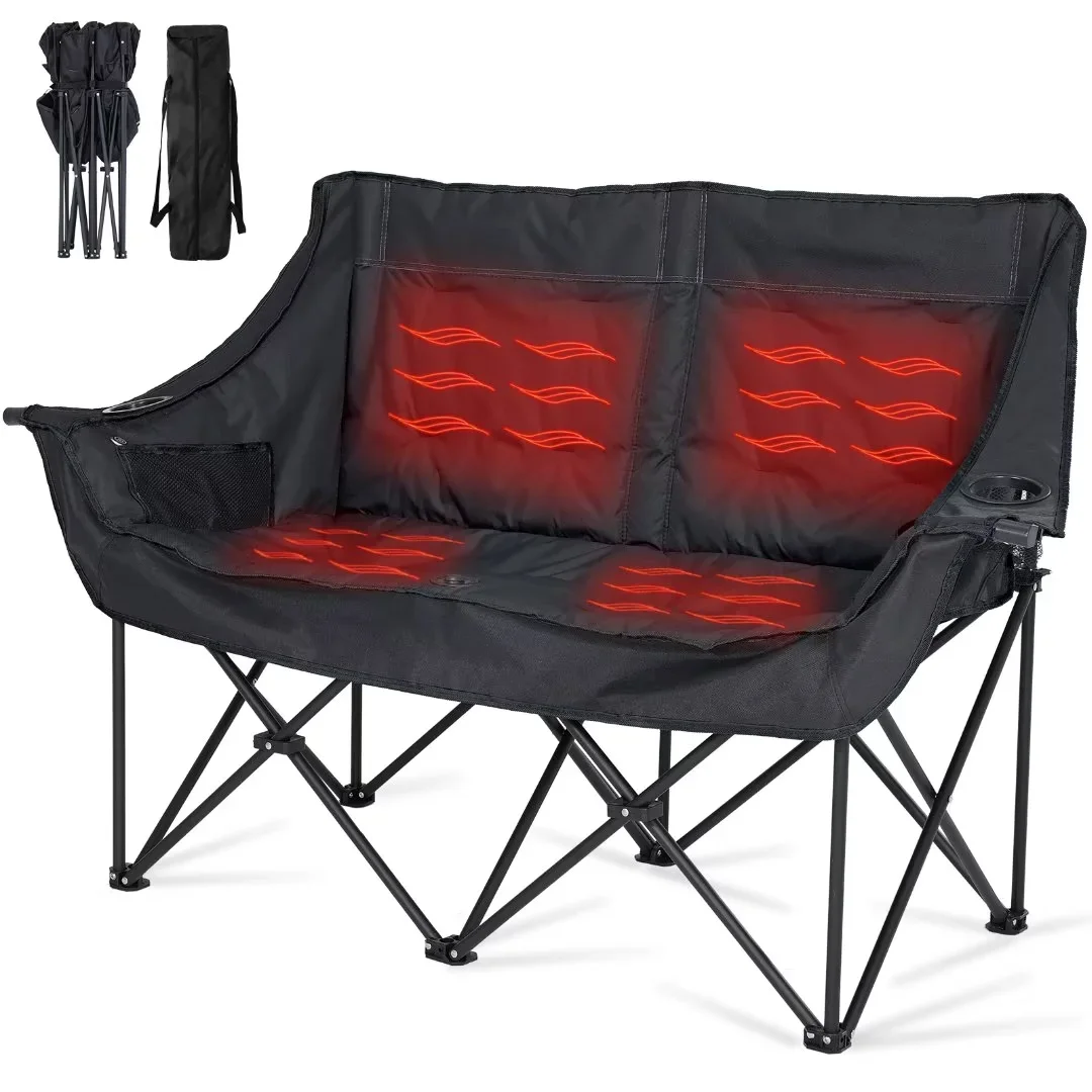 Slsy Oversized Heated Double Camping Chair, 2-Person Heated Folding ...