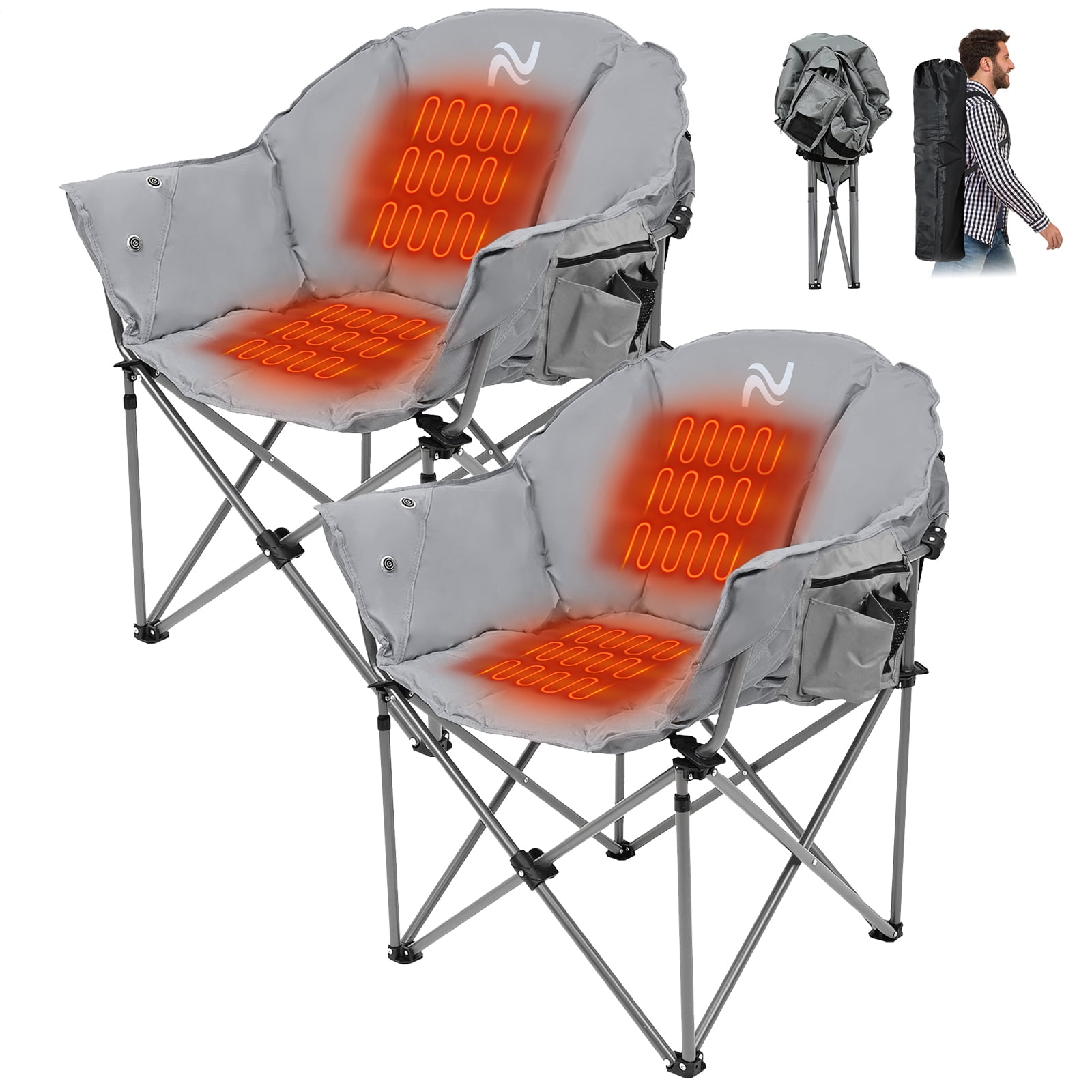 Slsy 2PACK Oversized Heated Camping Chair, Padded Camp Chair with 3 ...