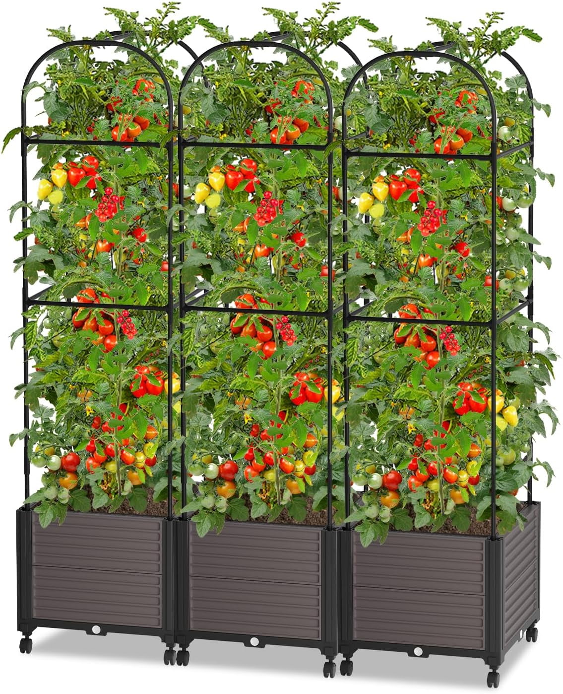 Slsy 3 Pack Raised Garden Bed Planter Box with Wheels,Tomato Cage ...