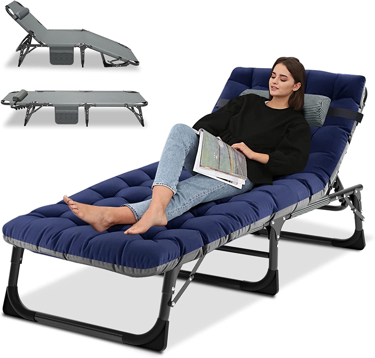 Slsy 4-Fold Folding Camping Cot with 2 Sided Mattress & Pillow, Adjustable 4-Position Folding ...