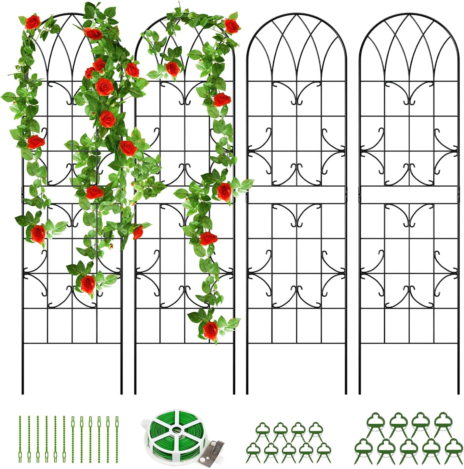 Slsy 4 Pack Garden Trellis for Climbing Plants 60" x 16" Iron Plant ...