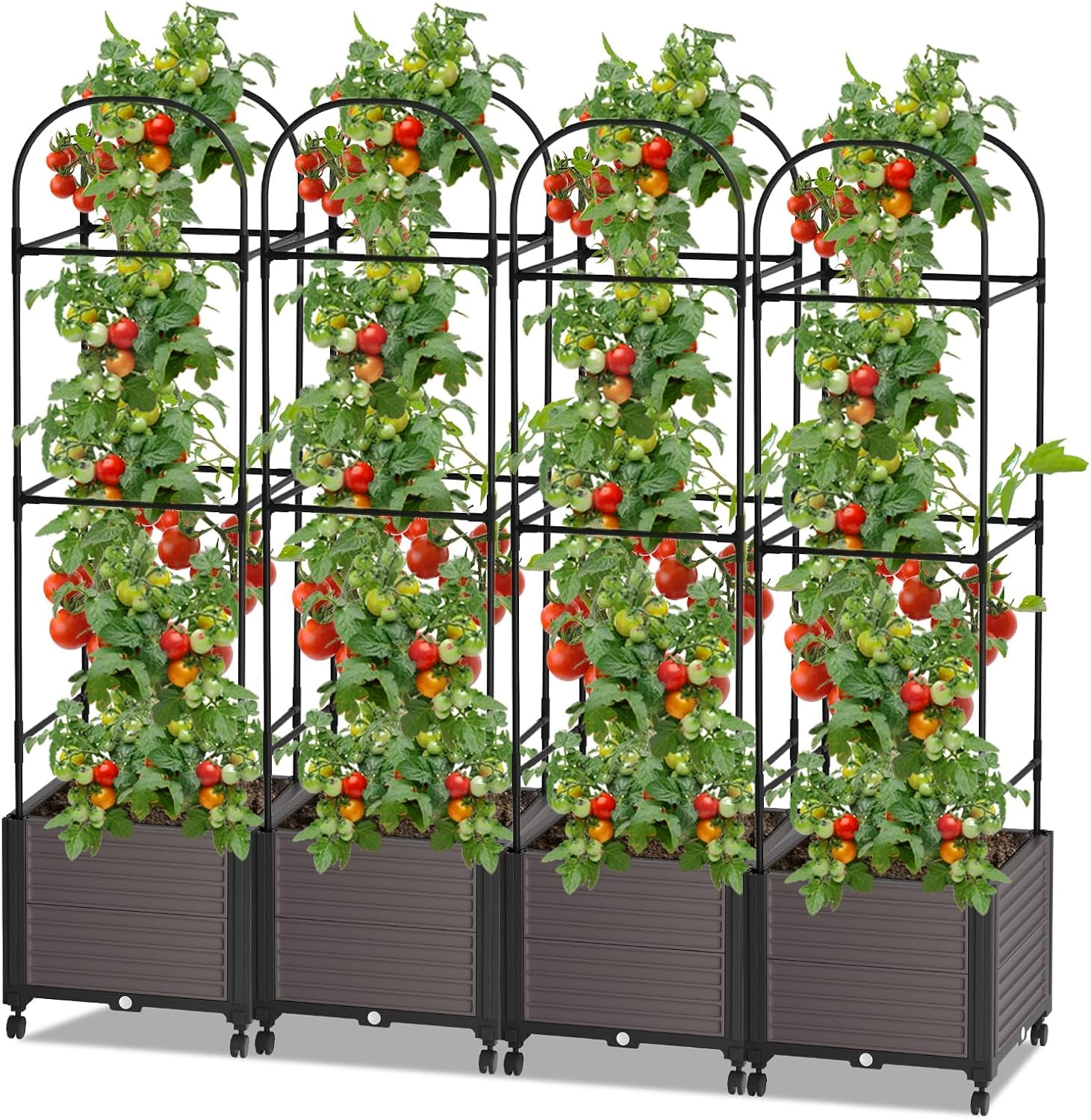 Slsy 4 Pack Raised Garden Bed Planter Box with Wheels,Tomato Cage ...
