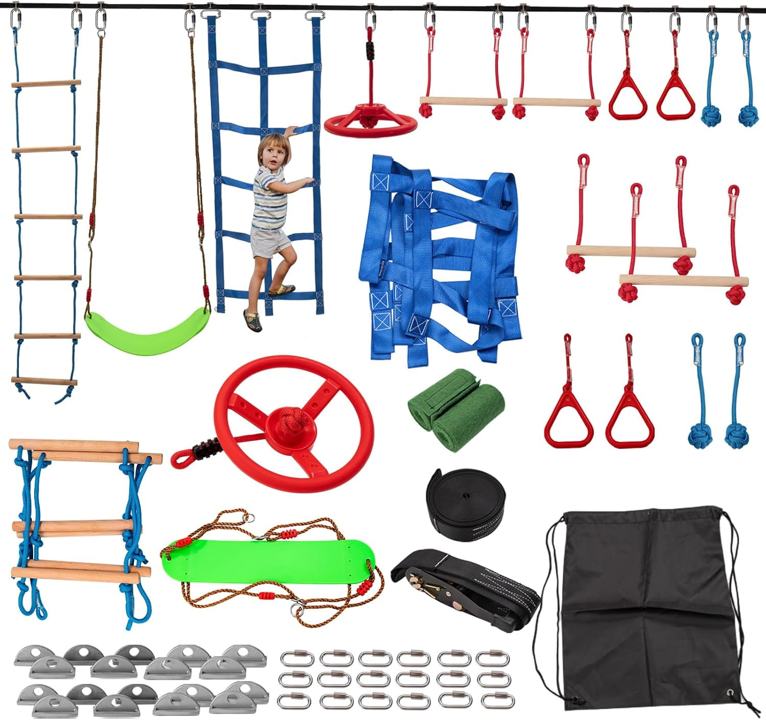 Slsy 60FT Ninja Warrior Obstacle Course (10 Obstacles), Ninja Slackline ...