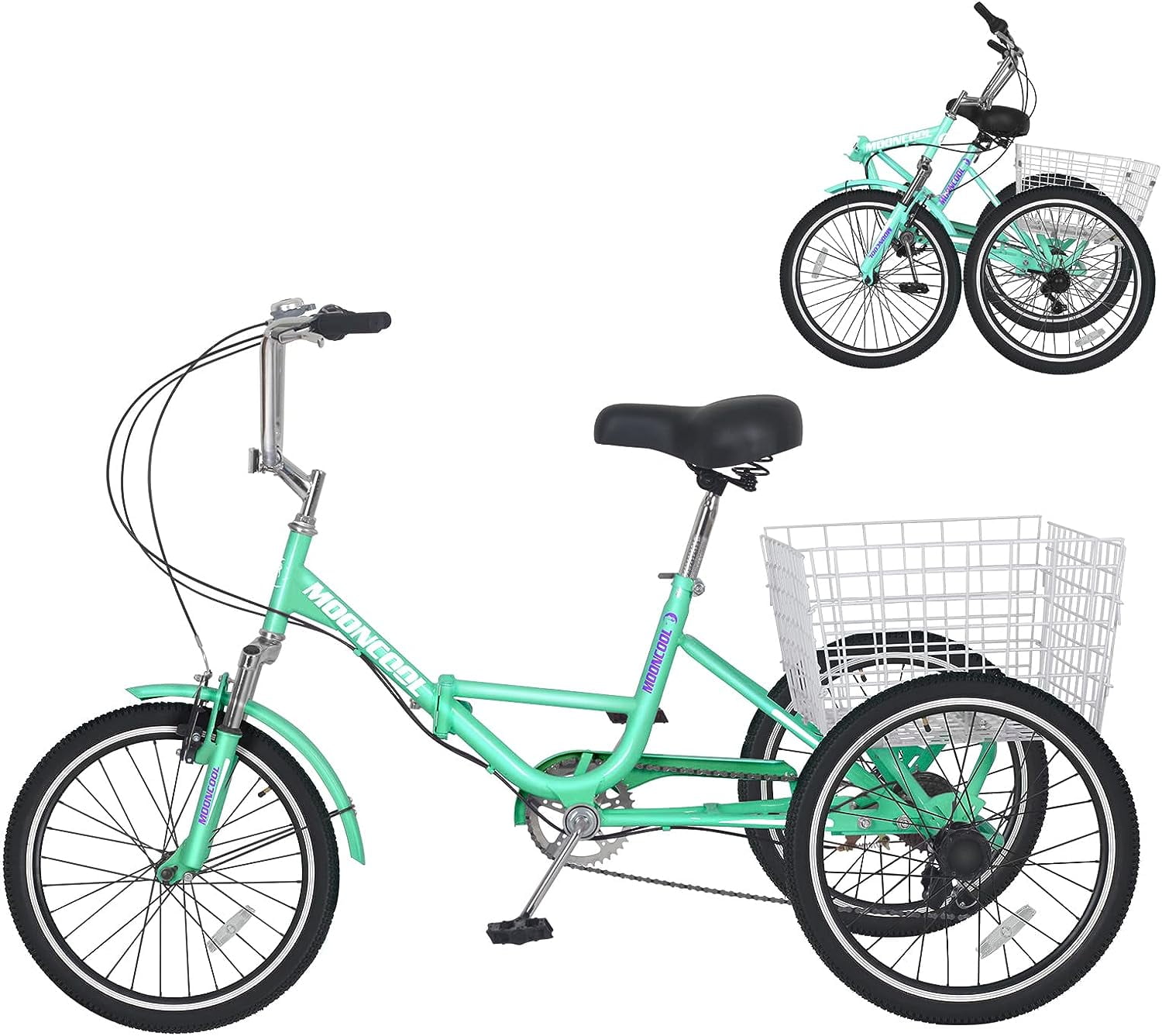Slsy Adult Folding Tricycle for Adults, 7 Speed 20/24/26 inch 3 Wheels ...
