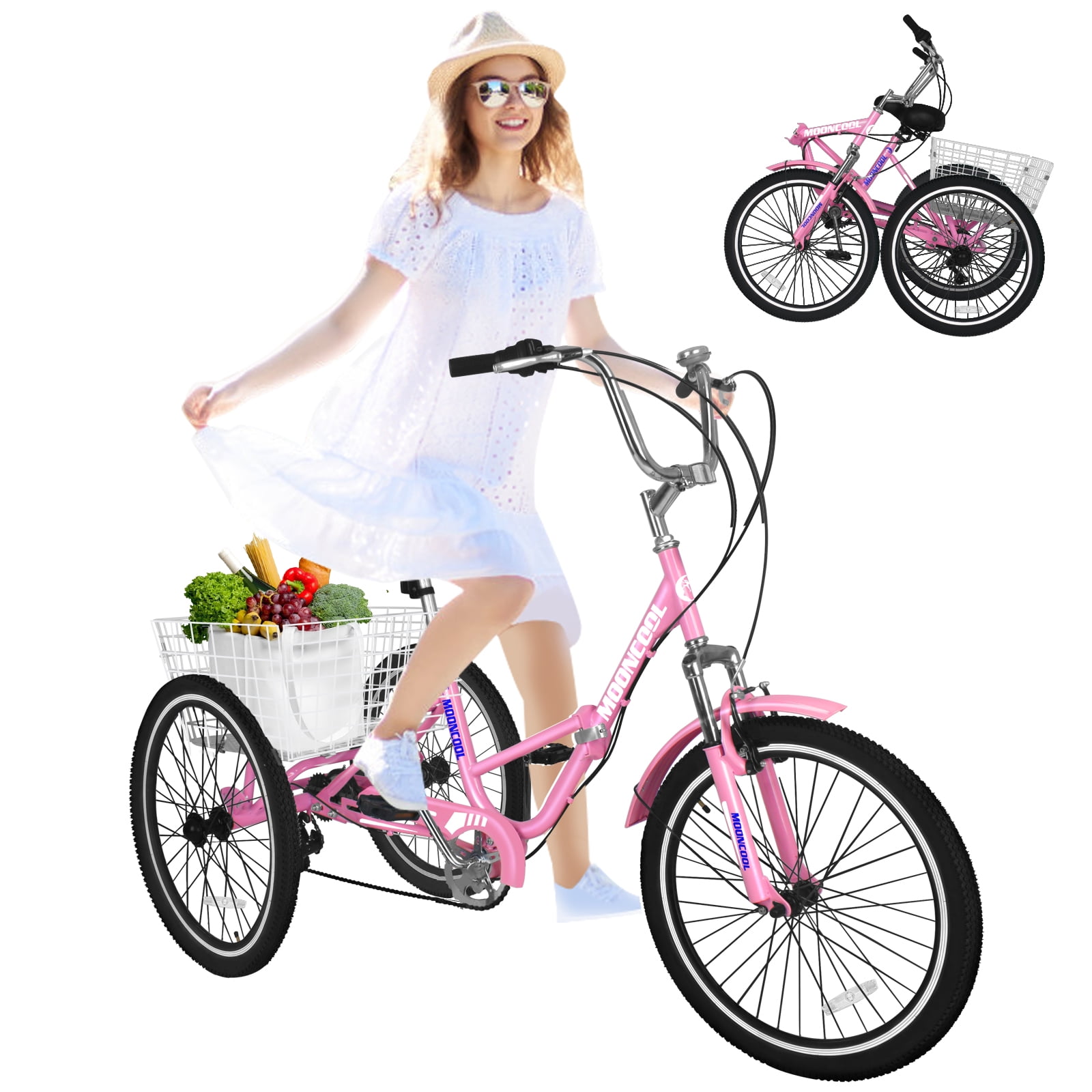 Slsy Adult Folding Tricycle for Adults, 7 Speed 20/24/26 inch 3 Wheels ...