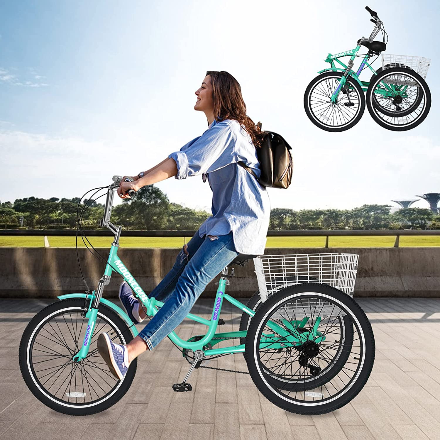 Slsy 7-Speed Adult Folding Tricycles, 20/24/26 Inch 3 Wheel Bikes ...