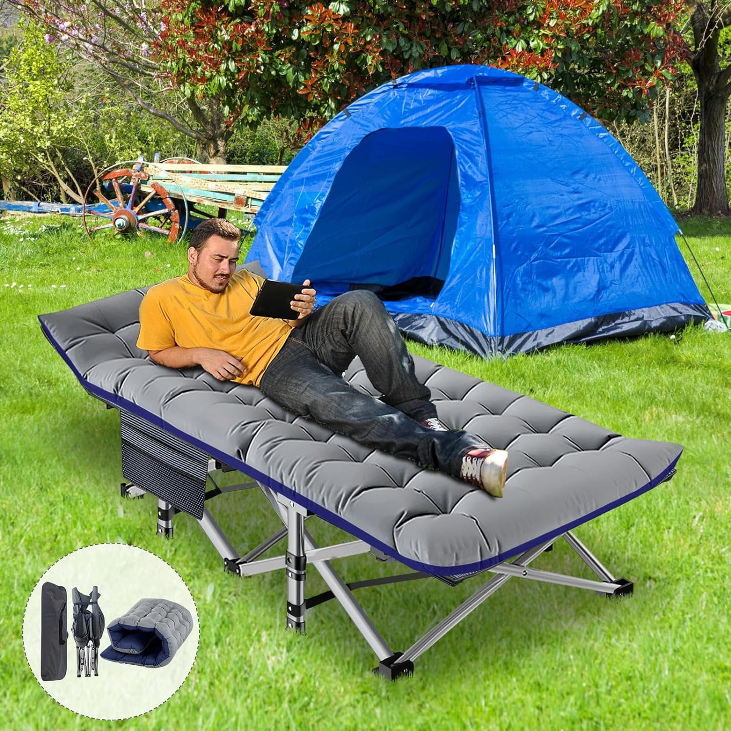 Slsy Camping Cot with 2 Sided Pad, Cots for Sleeping, Tent Bed Folding ...