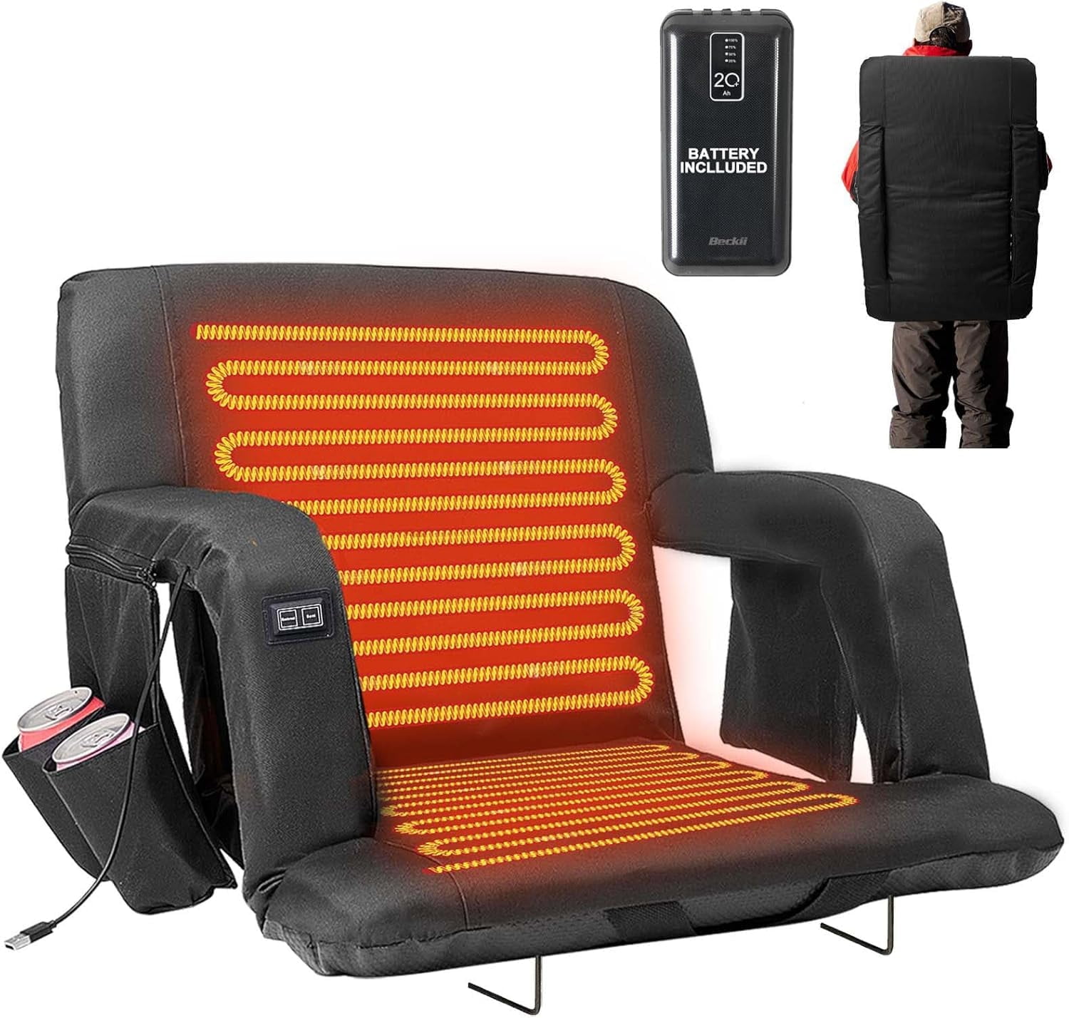 Slsy Double Heated Stadium Seat Bleacher Seat with 20000mAh Power Bank ...
