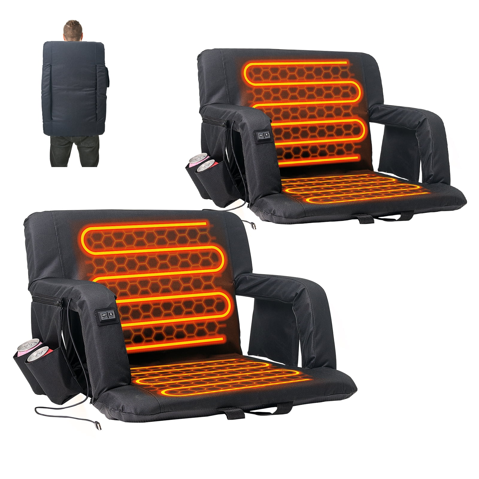 Slsy 2 Packs 25" Heated Stadium Seats for Bleachers with Back Support ...