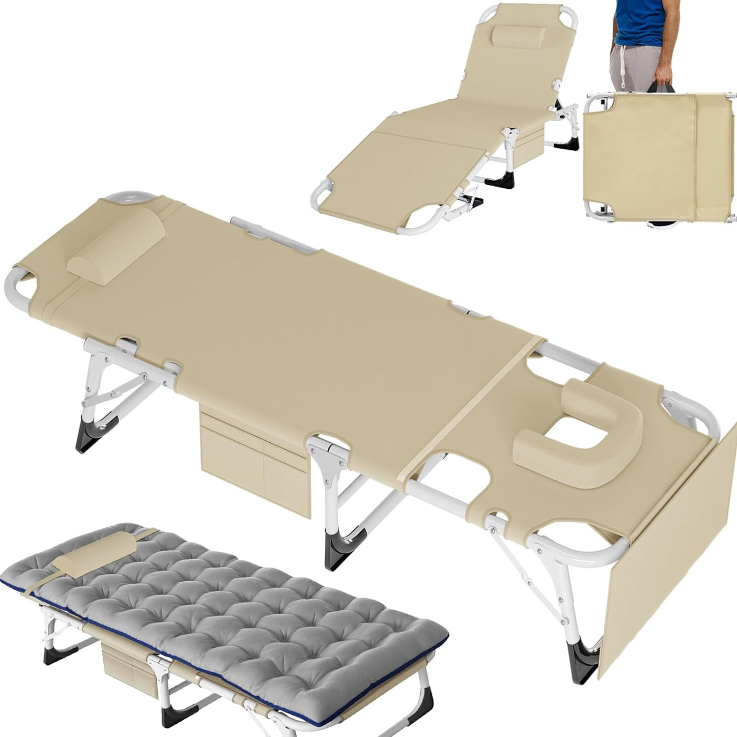 Slsy Face Down Folding Lounge Chairs Outdoor, Adjustable Sleeping Cot ...