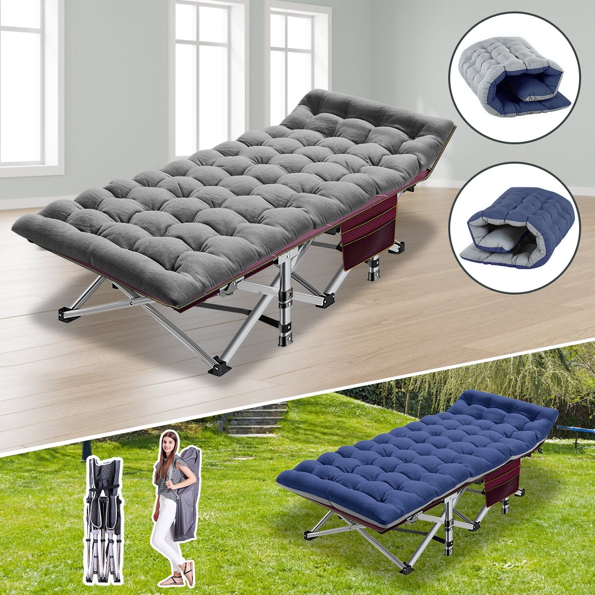 Slsy Folding Camp Cot With Reversible Mattress, Portable Folding Cots ...