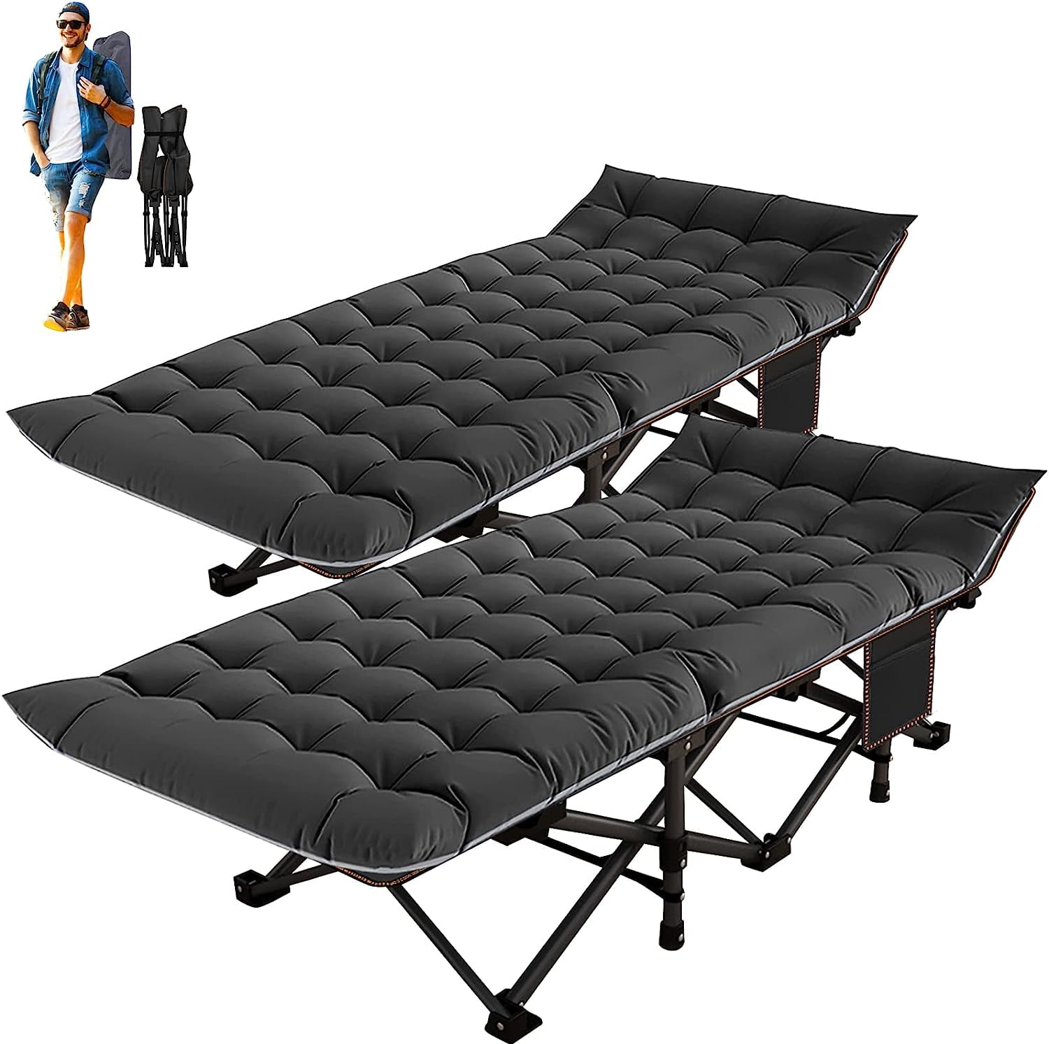 Slsy Folding Camping Cot Travel Cot, 2 Packs 75"x28" Heavy Duty Adult ...