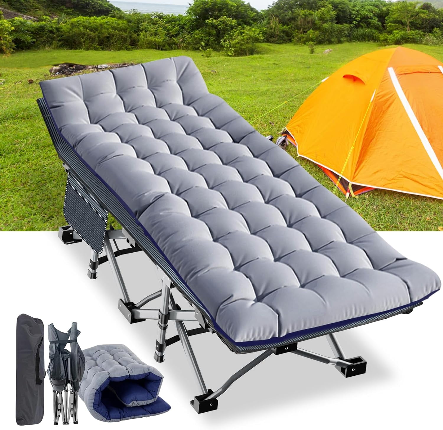 Slsy Folding Camping Cot with 2 Sided Mattress & Carry Bag, Portable ...