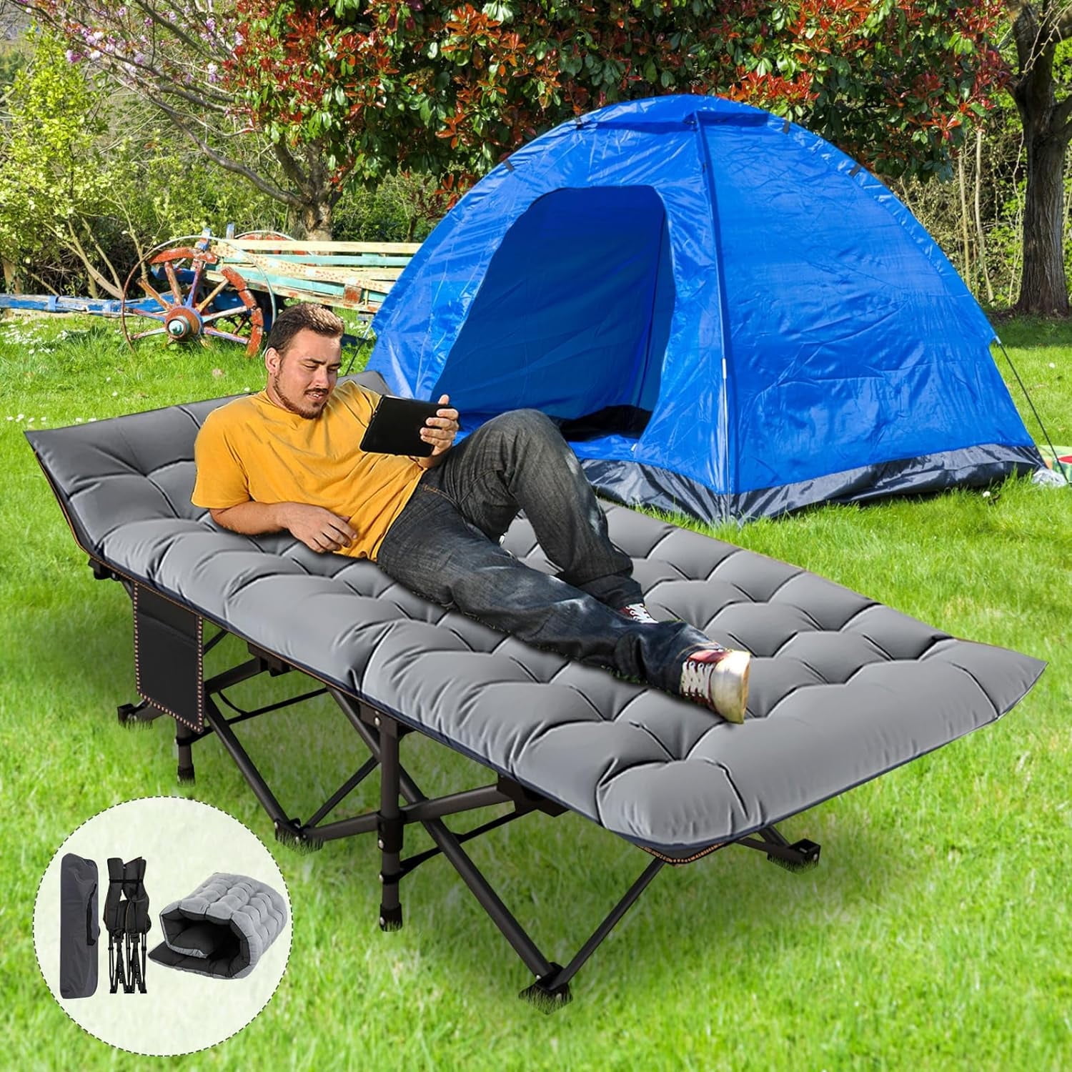 Slsy Portable Folding Camping Cot, Single Mattress Size 75"L x 28"W ...