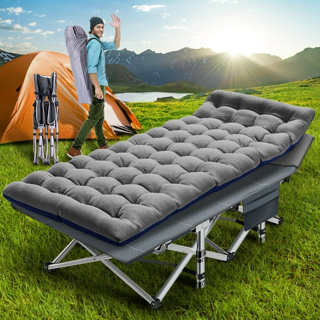 Slsy Cushioned Padded Portable Camping Cot for Adults, Foldable Bed ...