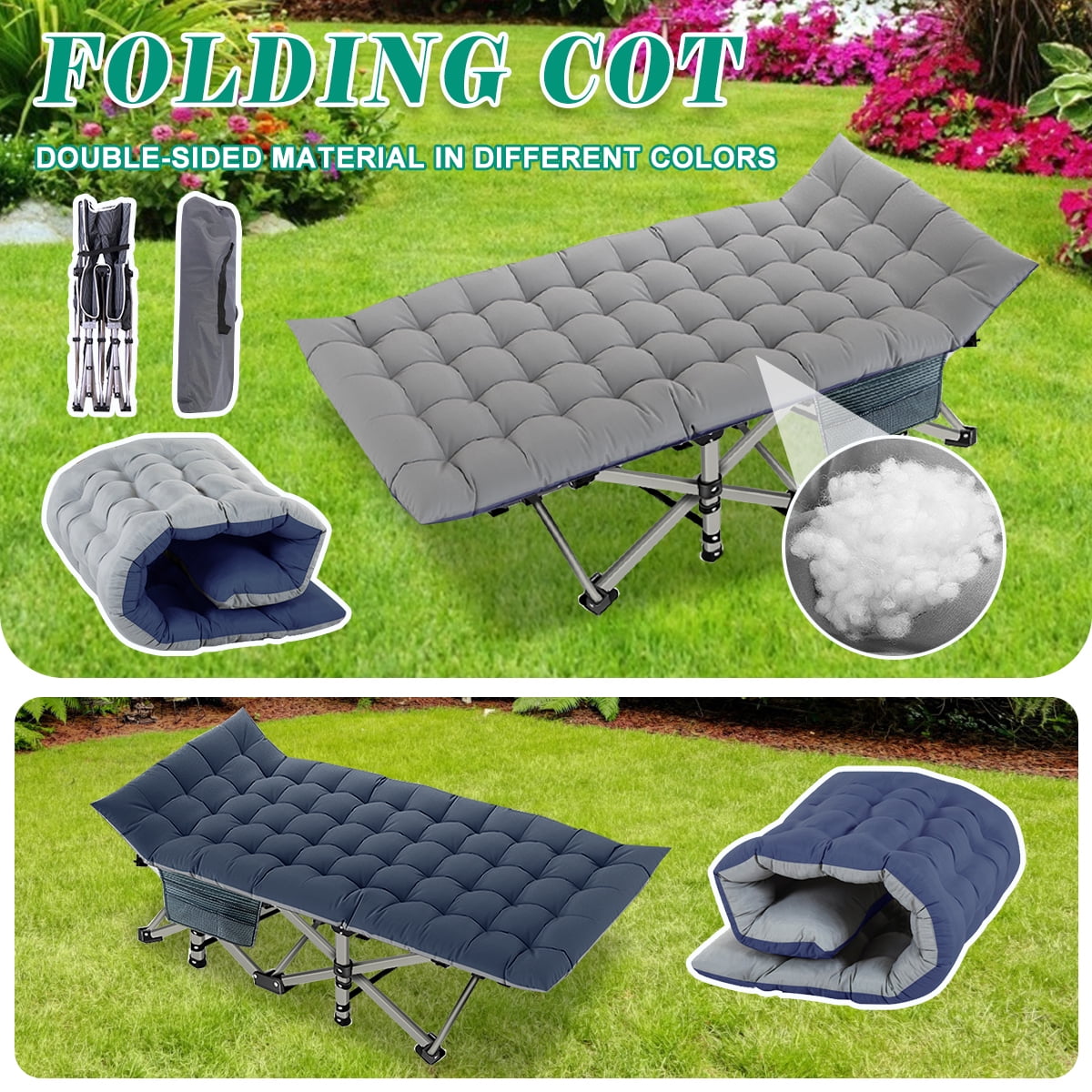 Slsy Folding Camping Cots for Adults with 2-Sided Cushion, Cots for ...
