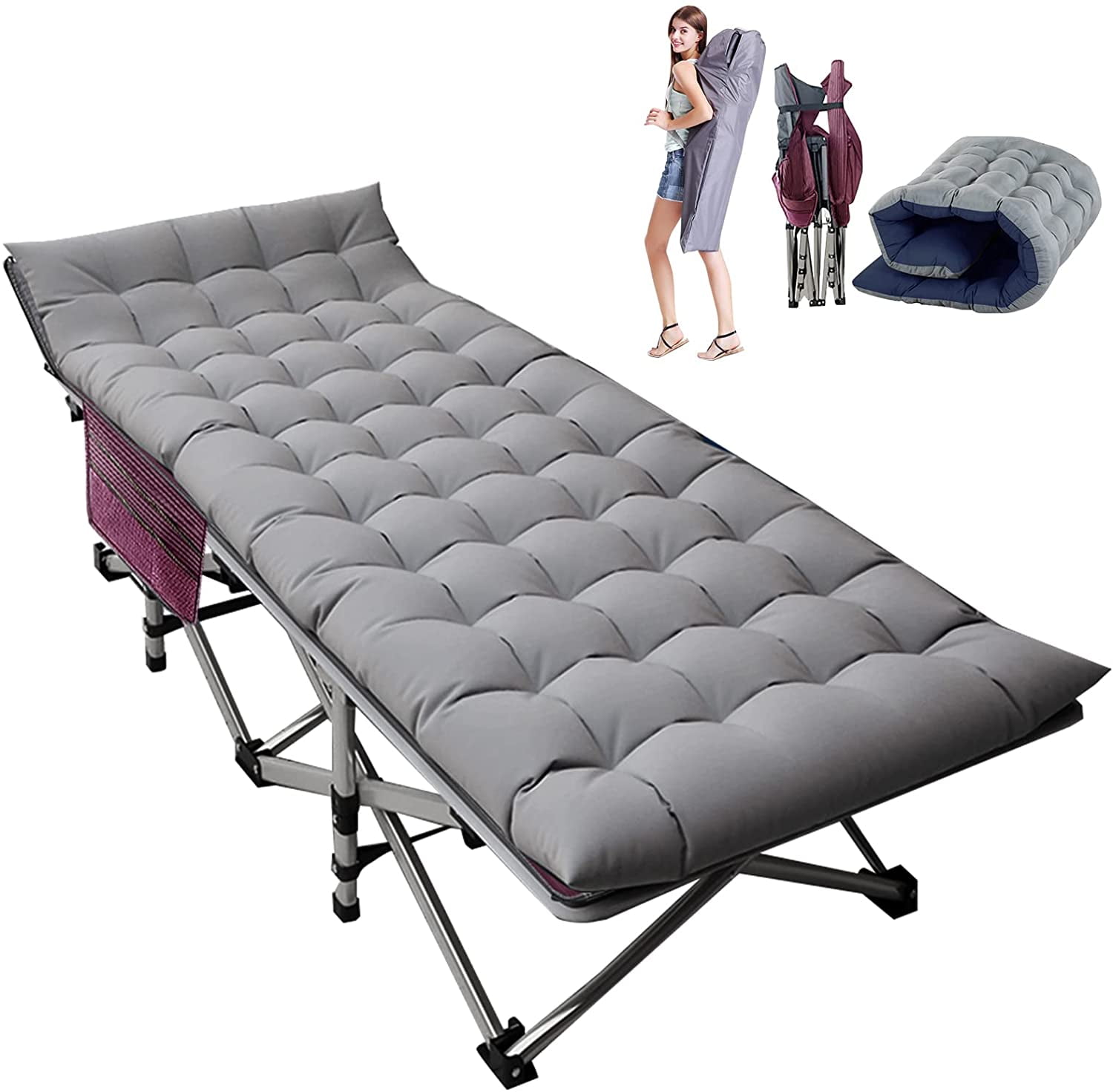 Slsy Folding Camping Cots with 2 Sided Mattress,Heavy Duty Wide ...