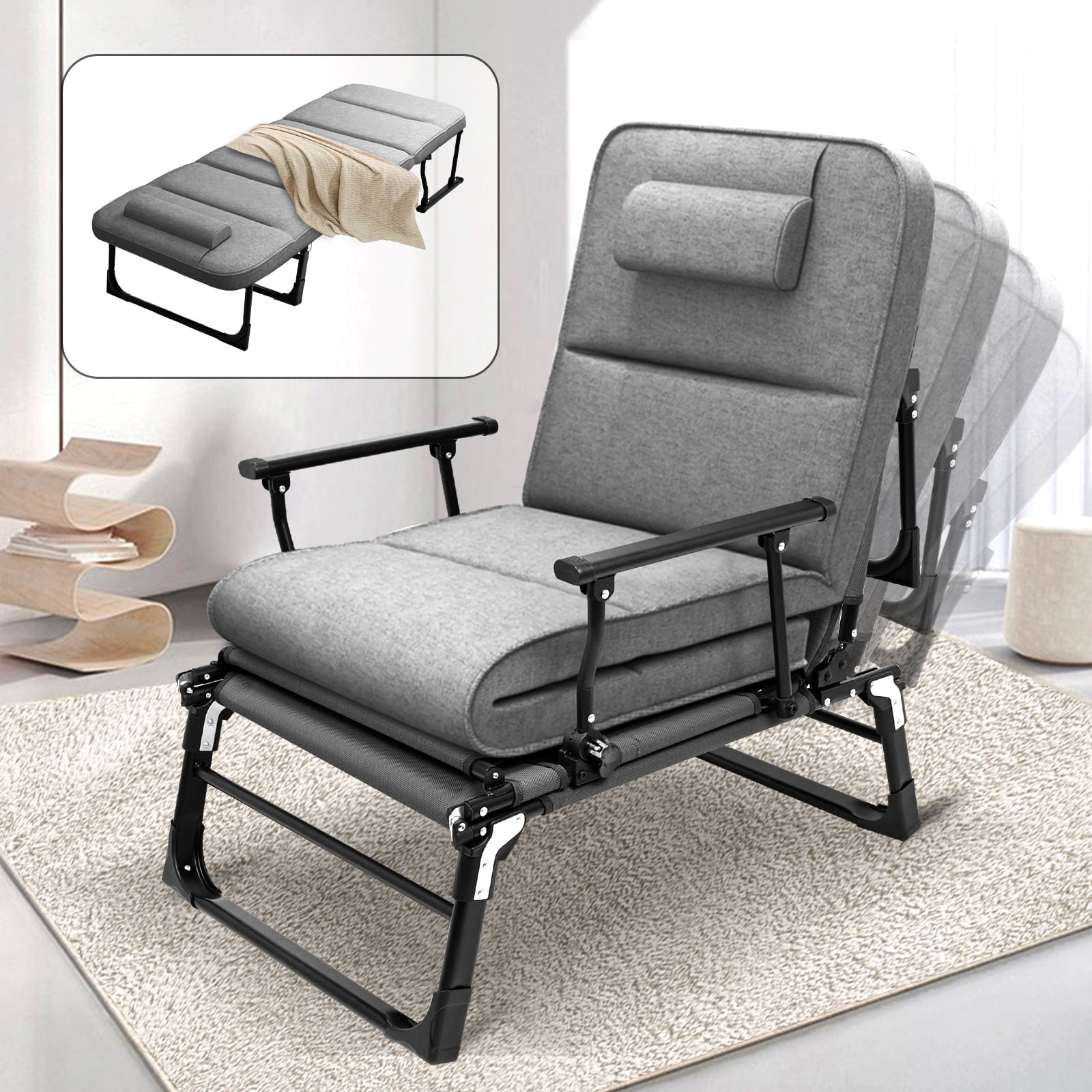 Slsy Folding Chair for Bedroom and Living Room, 3 in 1 Folding Lounge ...