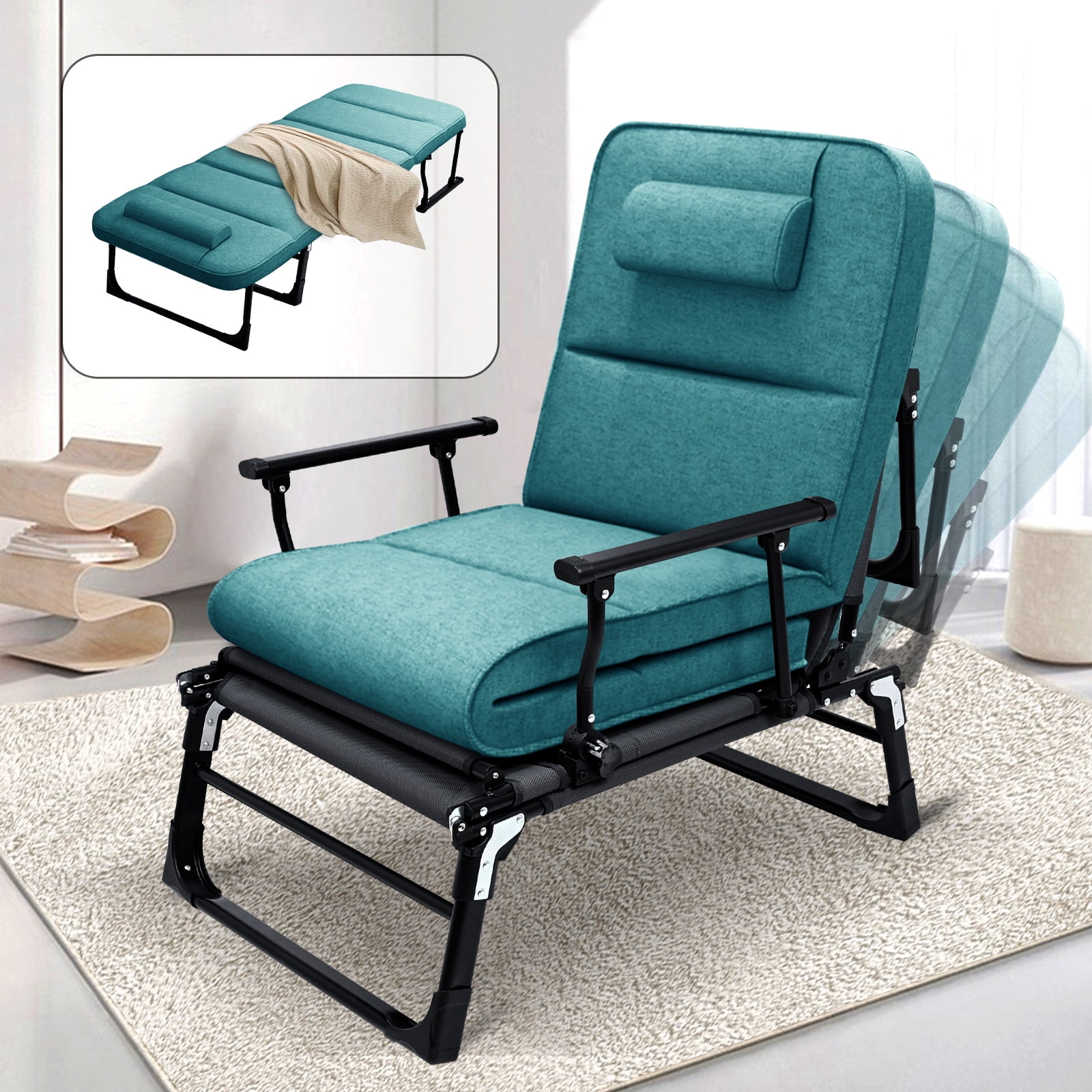 Slsy Folding Chair for Bedroom and Living Room, 3 in 1 Folding Lounge ...