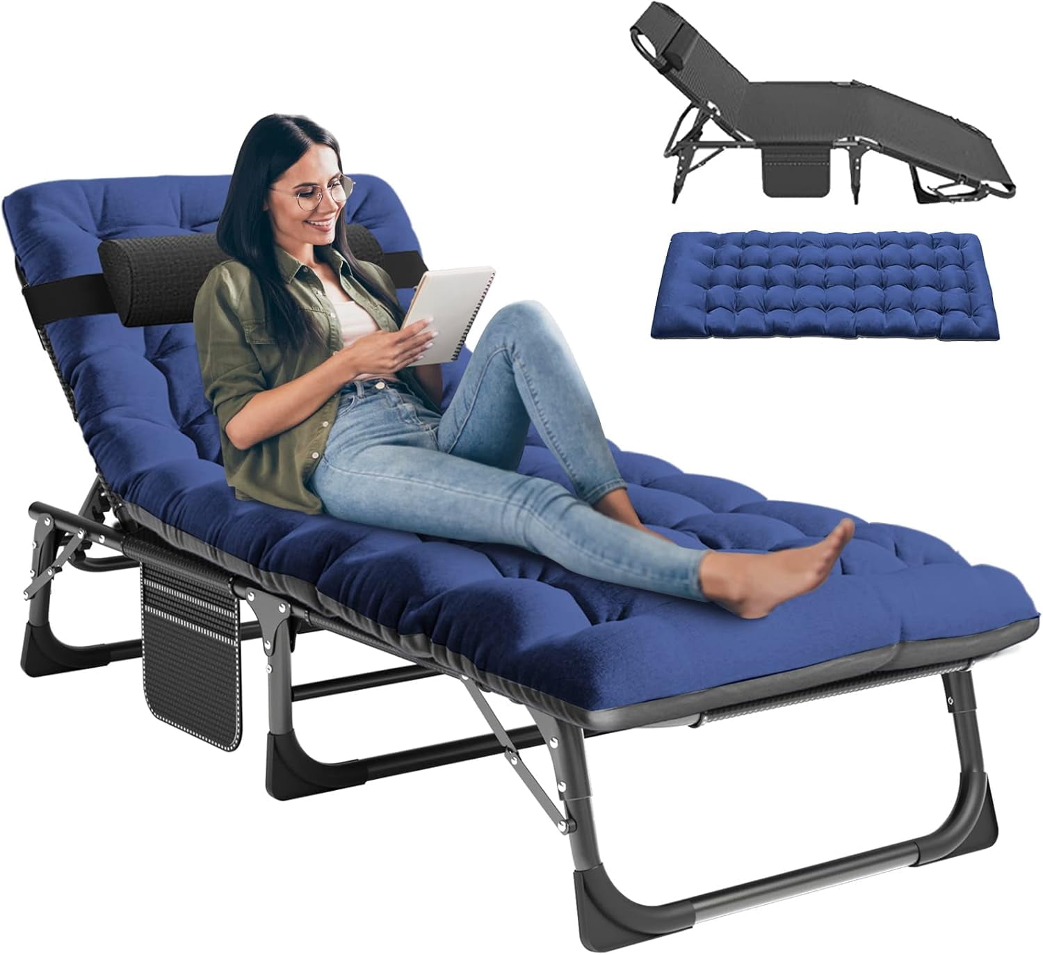 Slsy Heavy Duty Folding Chaise Lounge Chair 5-Position Camping Cot ...